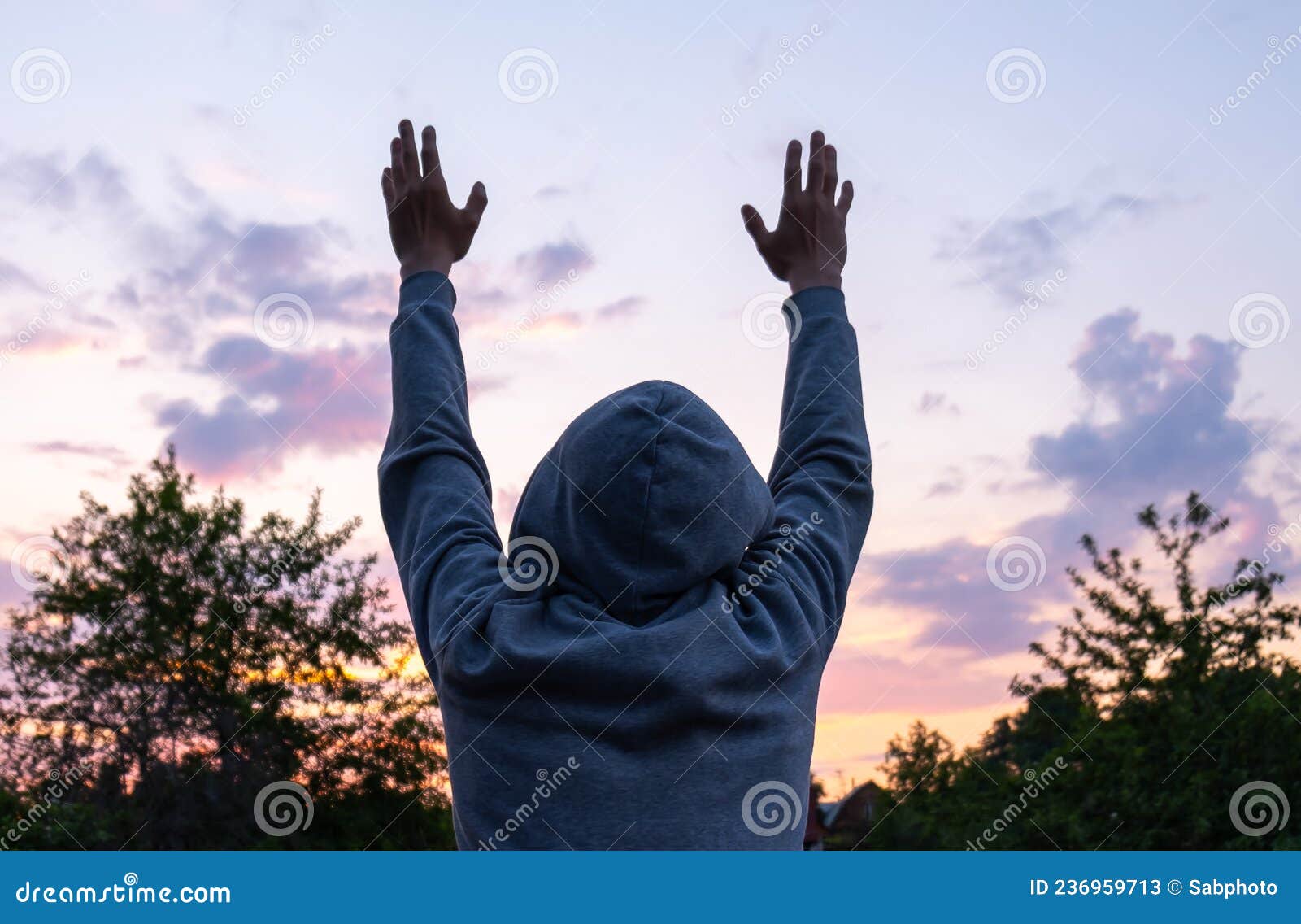 Man with Hands Up stock image. Image of happy, rise - 236959713