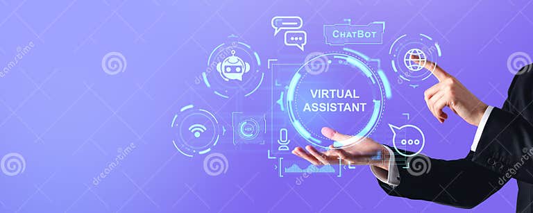 Man Hands Using AI Virtual Assistant Interface Stock Photo - Image of ...