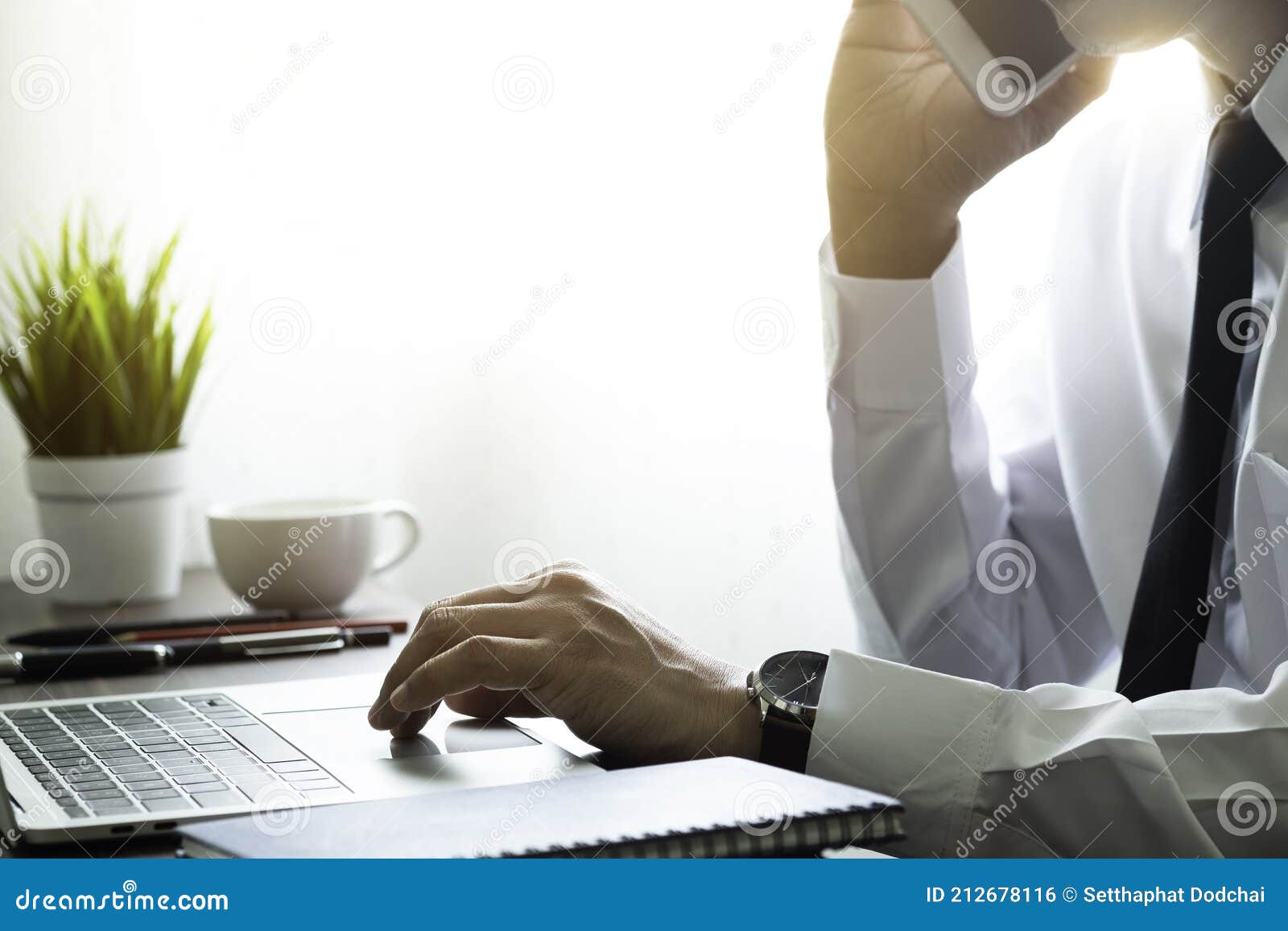 Man Hands Using Keyboard of Laptop Computer on Office Desk. Stock Photo ...
