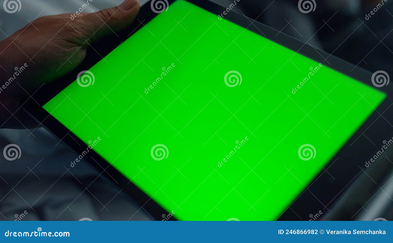 Man Hands Using Tablet Computer in Clinic Room Closeup. Chroma Key ...