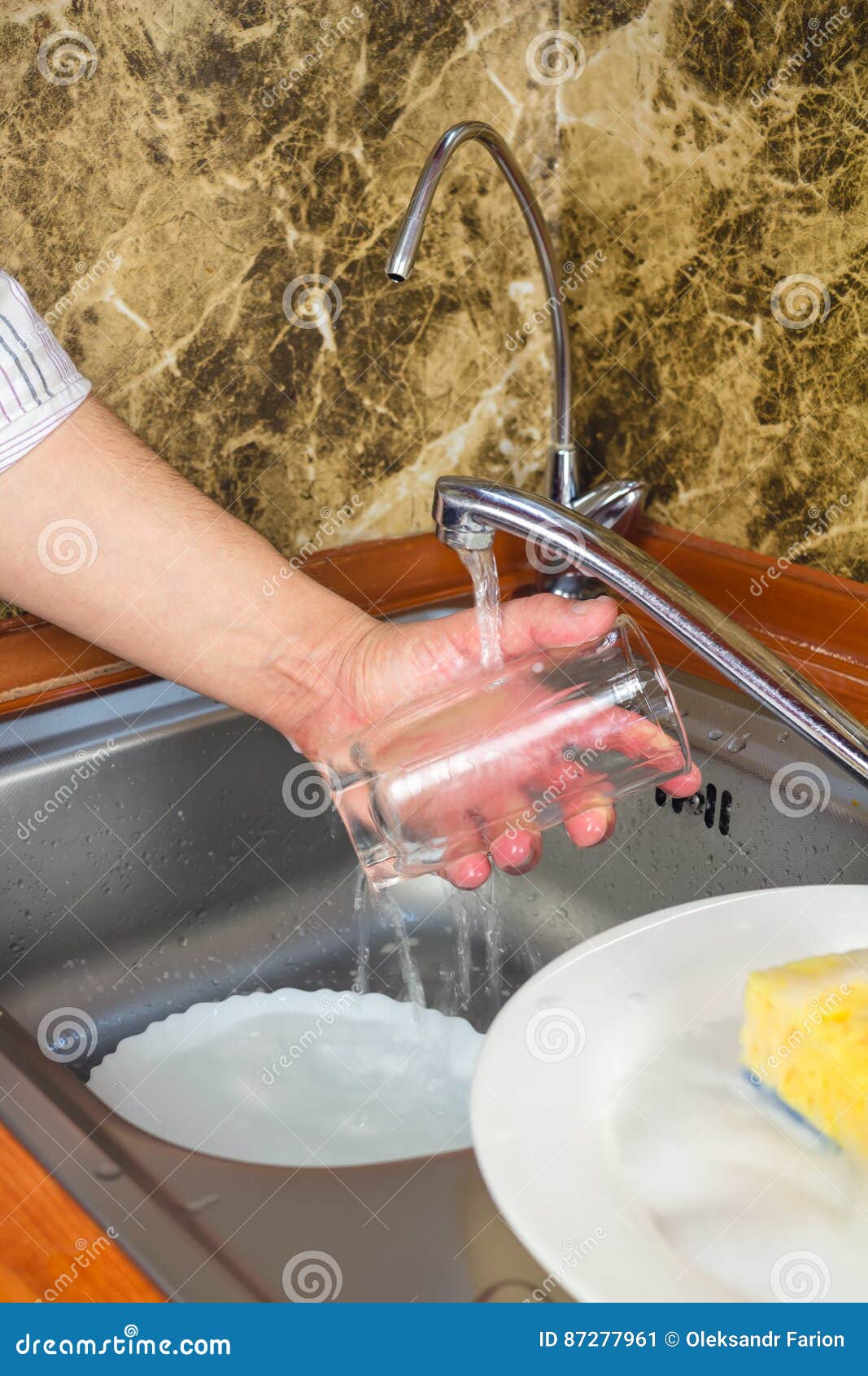 Man Hands, Washing the Dishes at the Kitchen. Stock Image - Image of ...