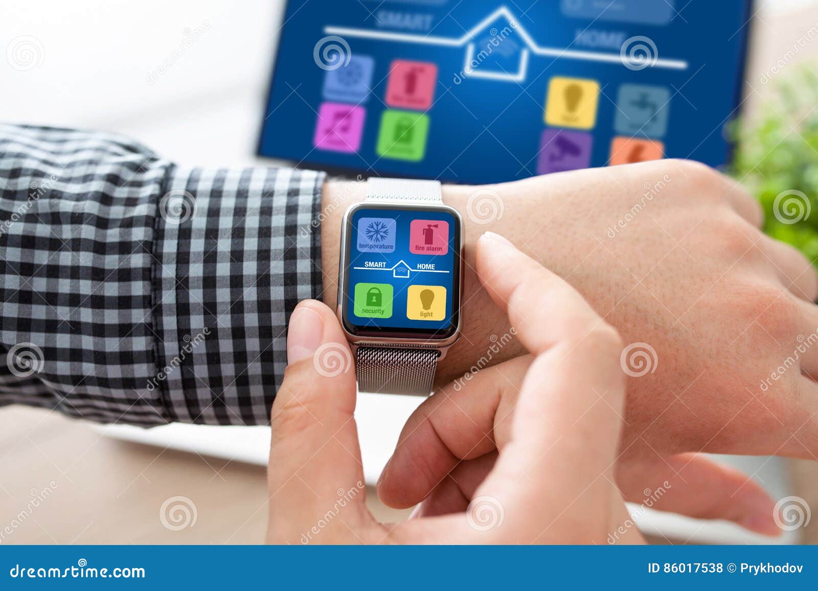 Man Hands with Watch and Notebook App Smart Home Screen Stock Photo ...