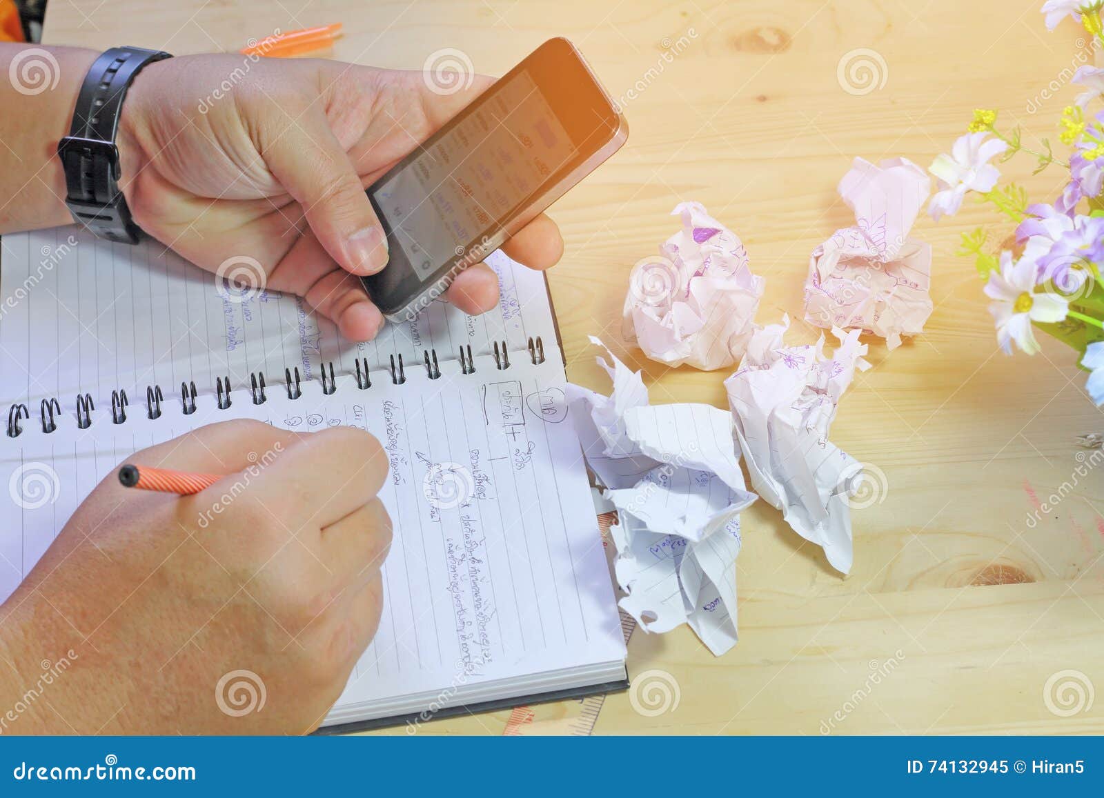 Man Hands Writing and Working Stock Image - Image of laptop, paper ...