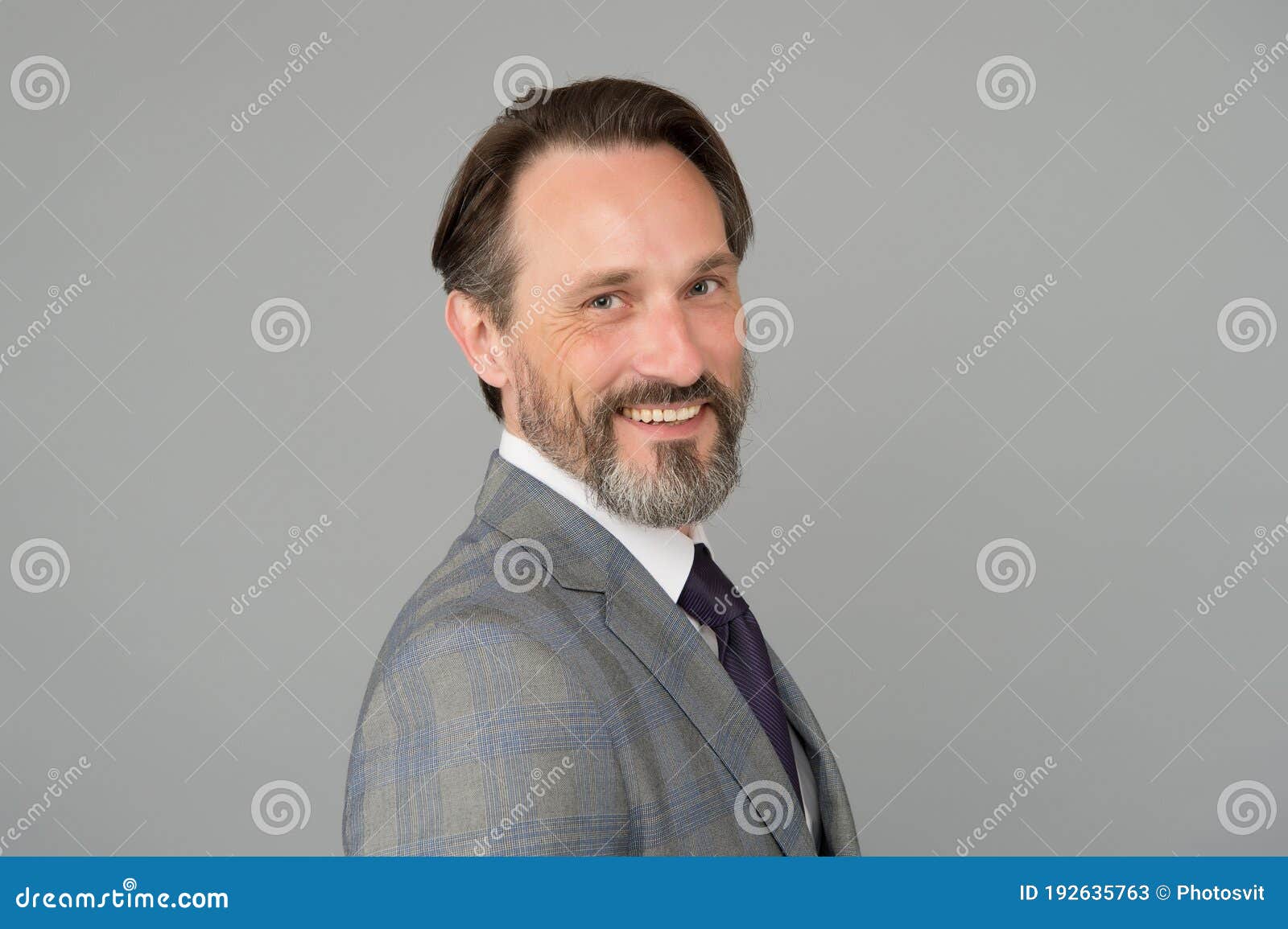 Man Handsome Mature Bearded Face Wearing Suit Smiling Person Concept