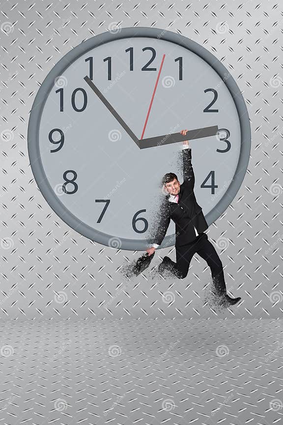 Man hang on clock stock photo. Image of late, employee - 51864904