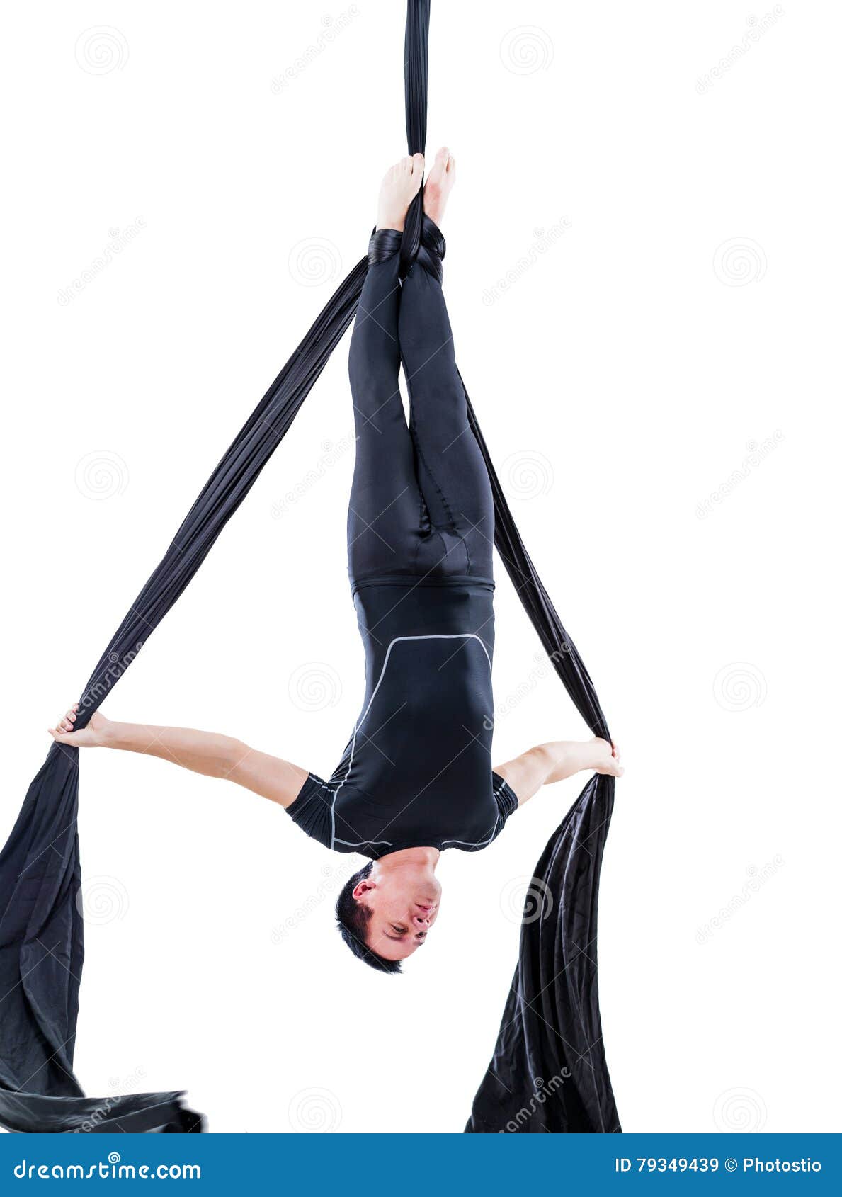 Man Hanging in Aerial Silk, Isolated on White Stock Image - Image of ...