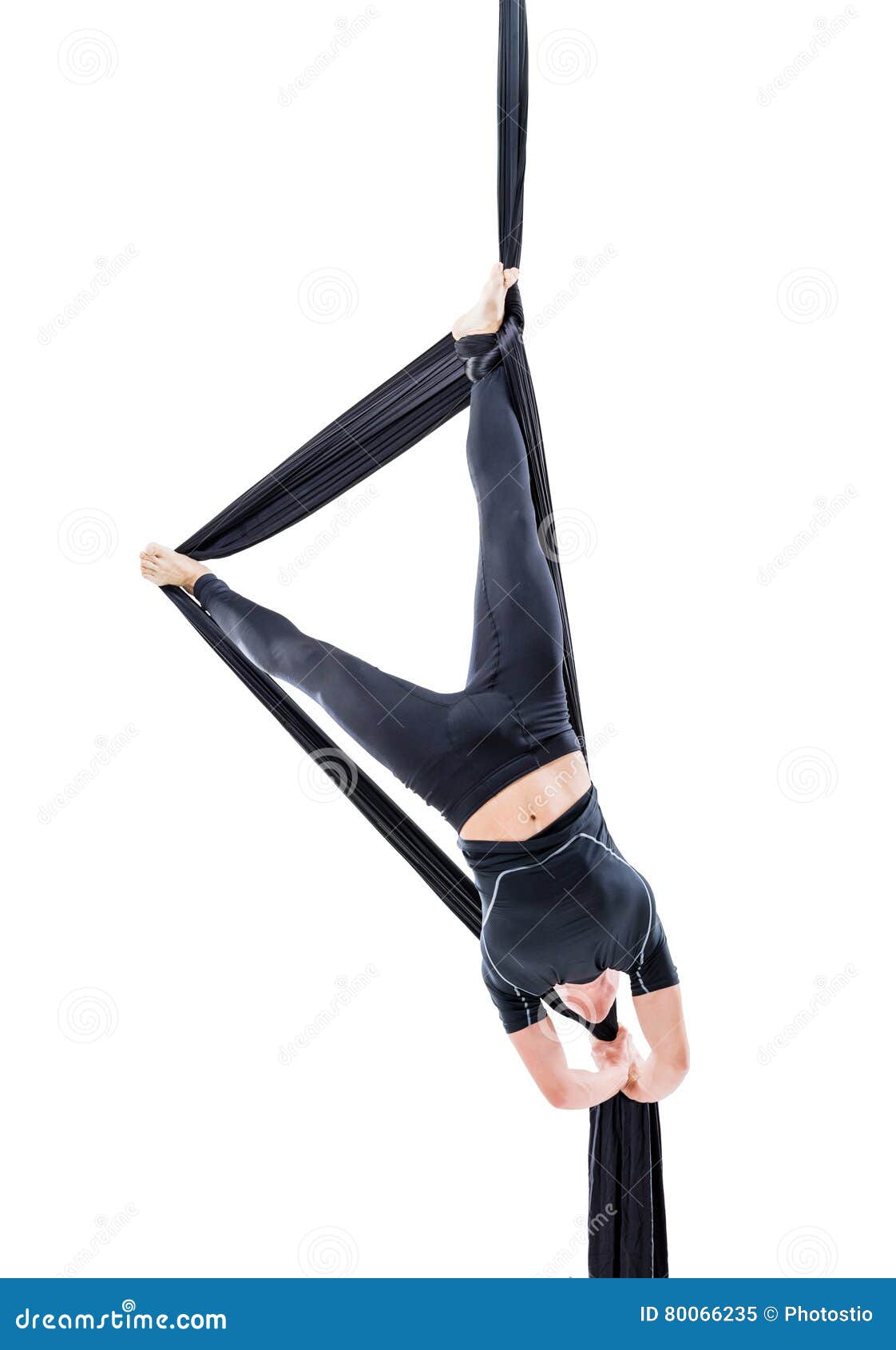 Man Hanging in Aerial Silk, Isolated on White Stock Image - Image of ...