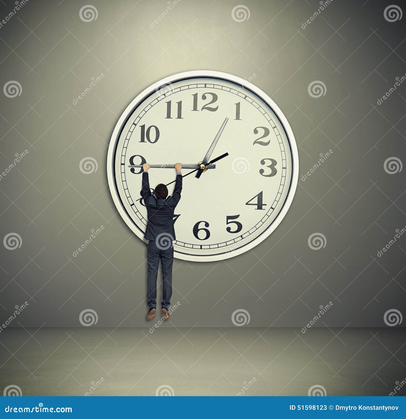 Man Hanging on Big Clock Hand Stock Image - Image of concept, screaming ...