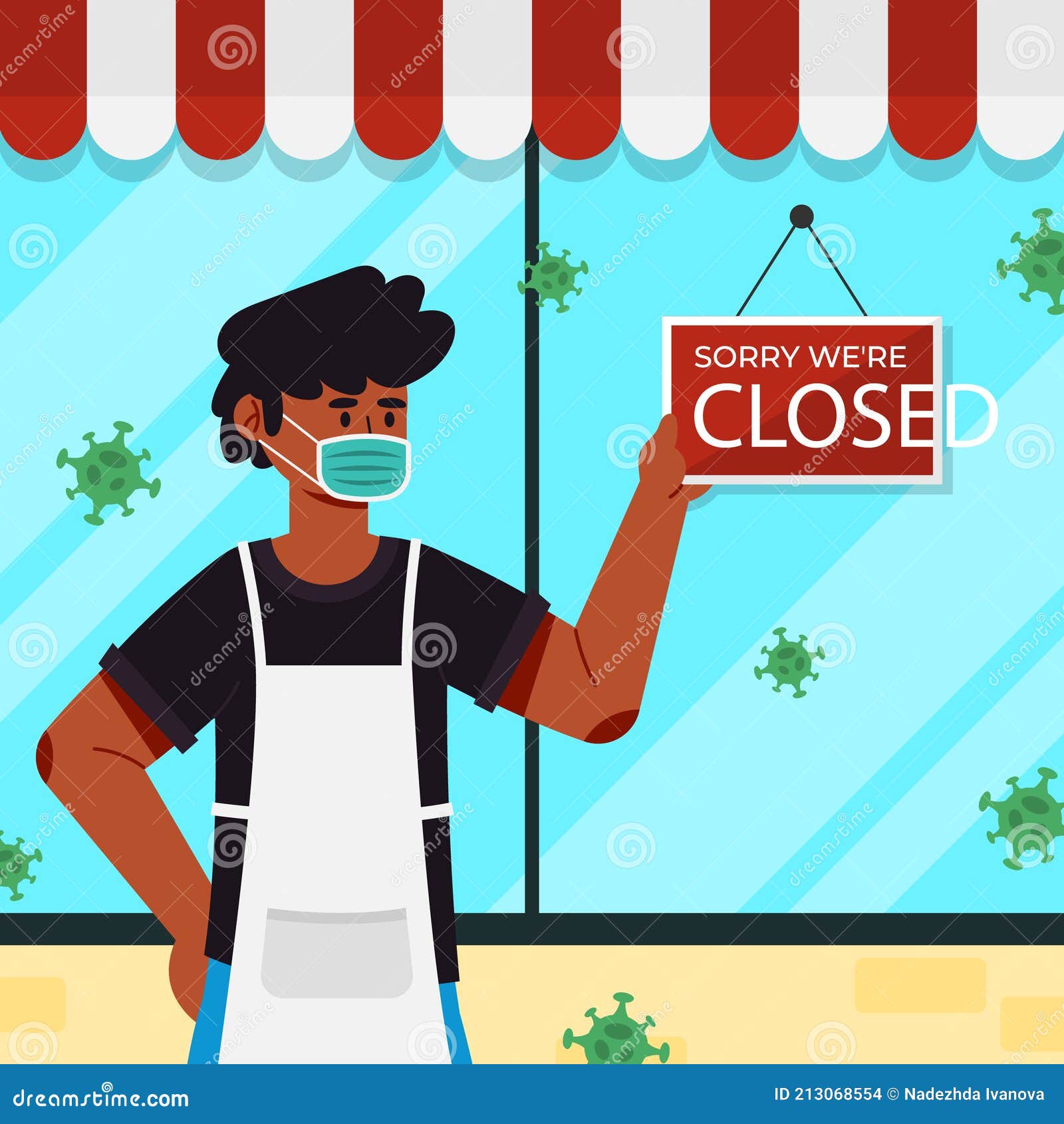 Man Hanging a Closed Signboard Vector Illustration. Stock Vector ...