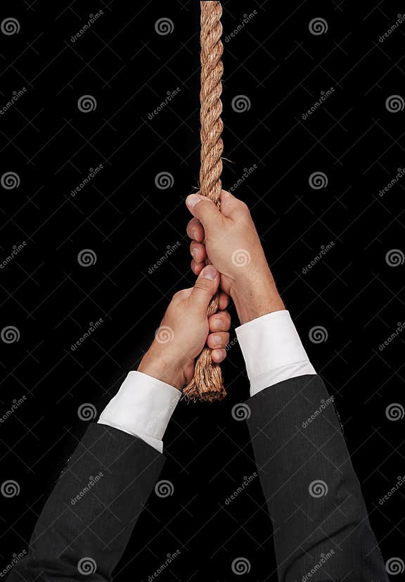 Man Hanging at End of His Rope Stock Photo - Image of line, grip: 1142474