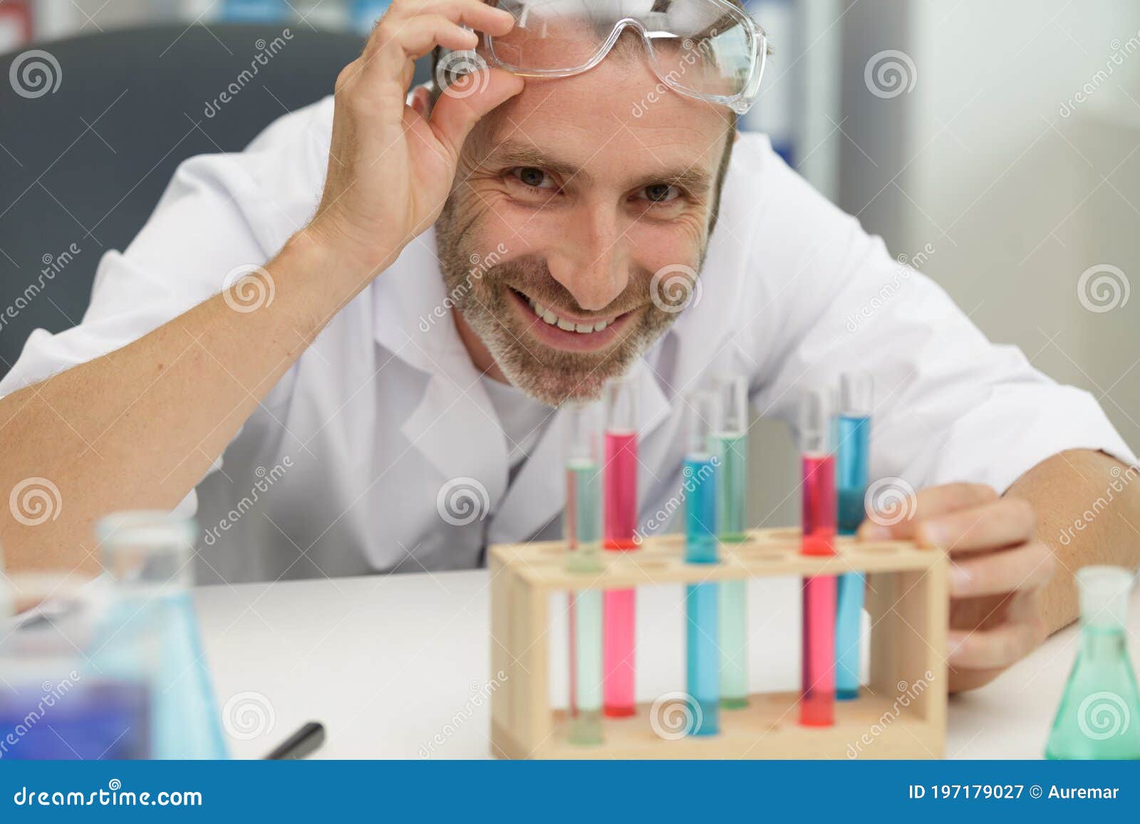 Man Happy Lab on Light Background Stock Image - Image of sterile ...