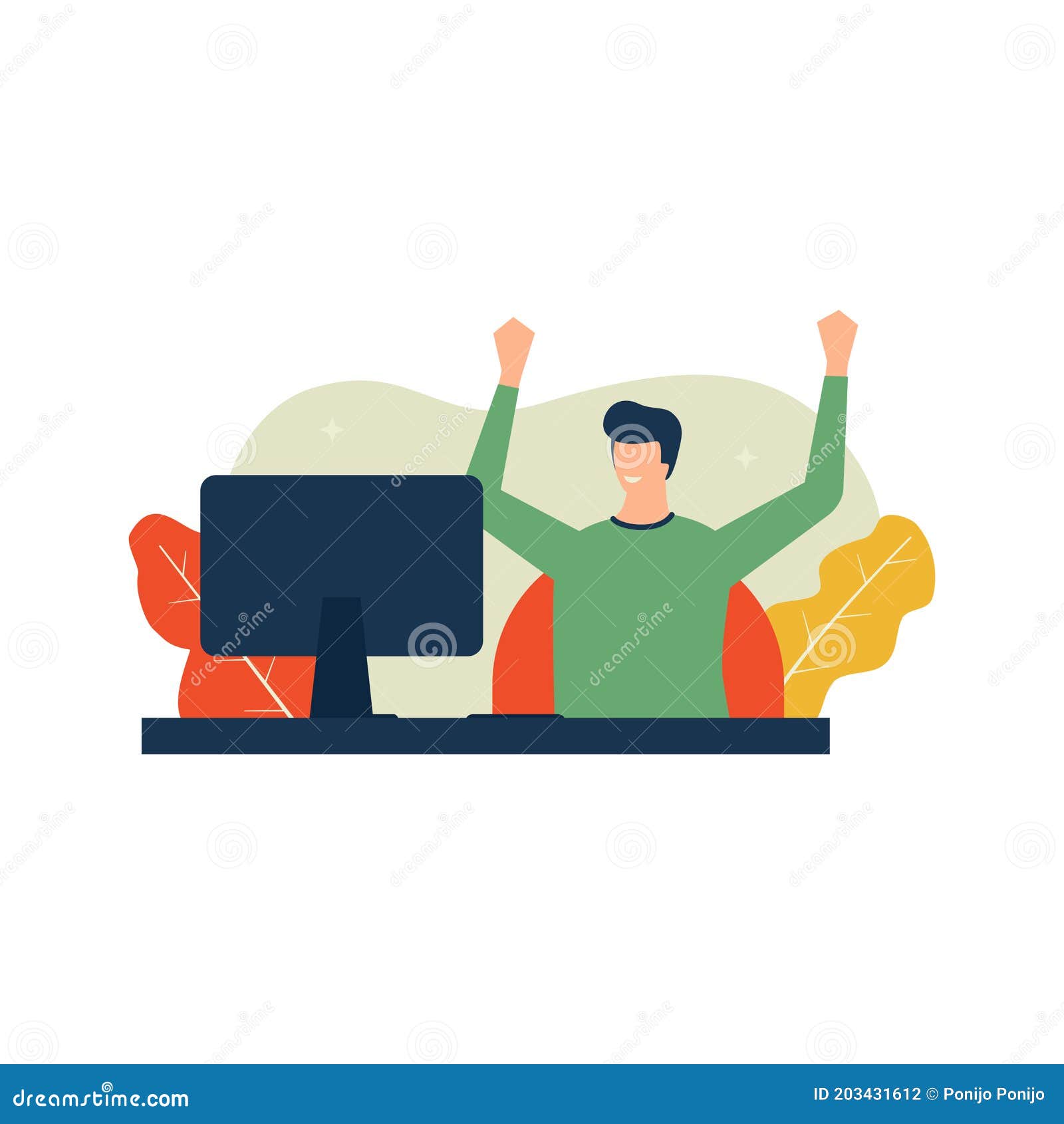 Man Happy Work Done with His Computer Stock Vector - Illustration of ...