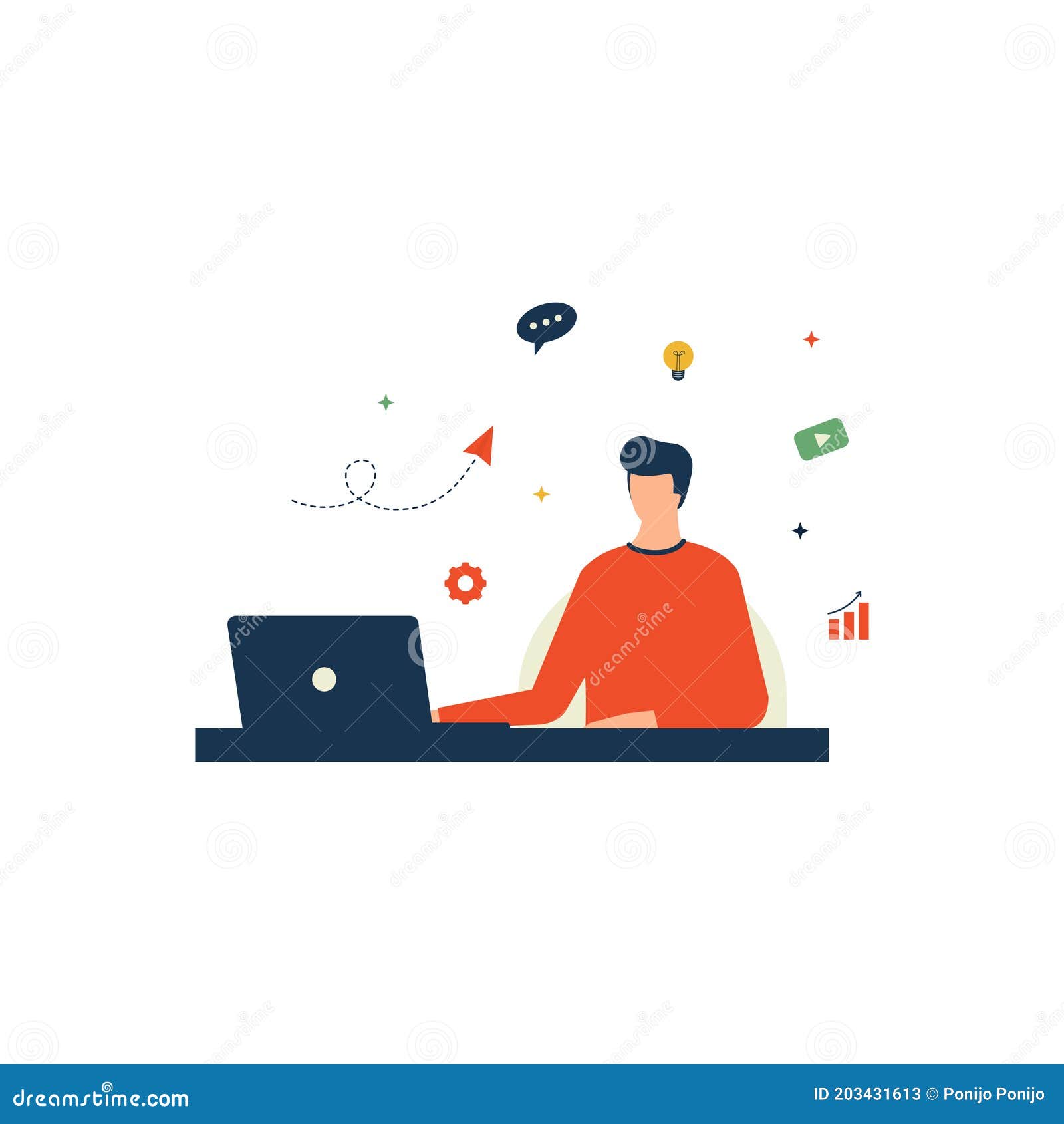 Man Happy Work Done with His Computer Stock Vector - Illustration of ...