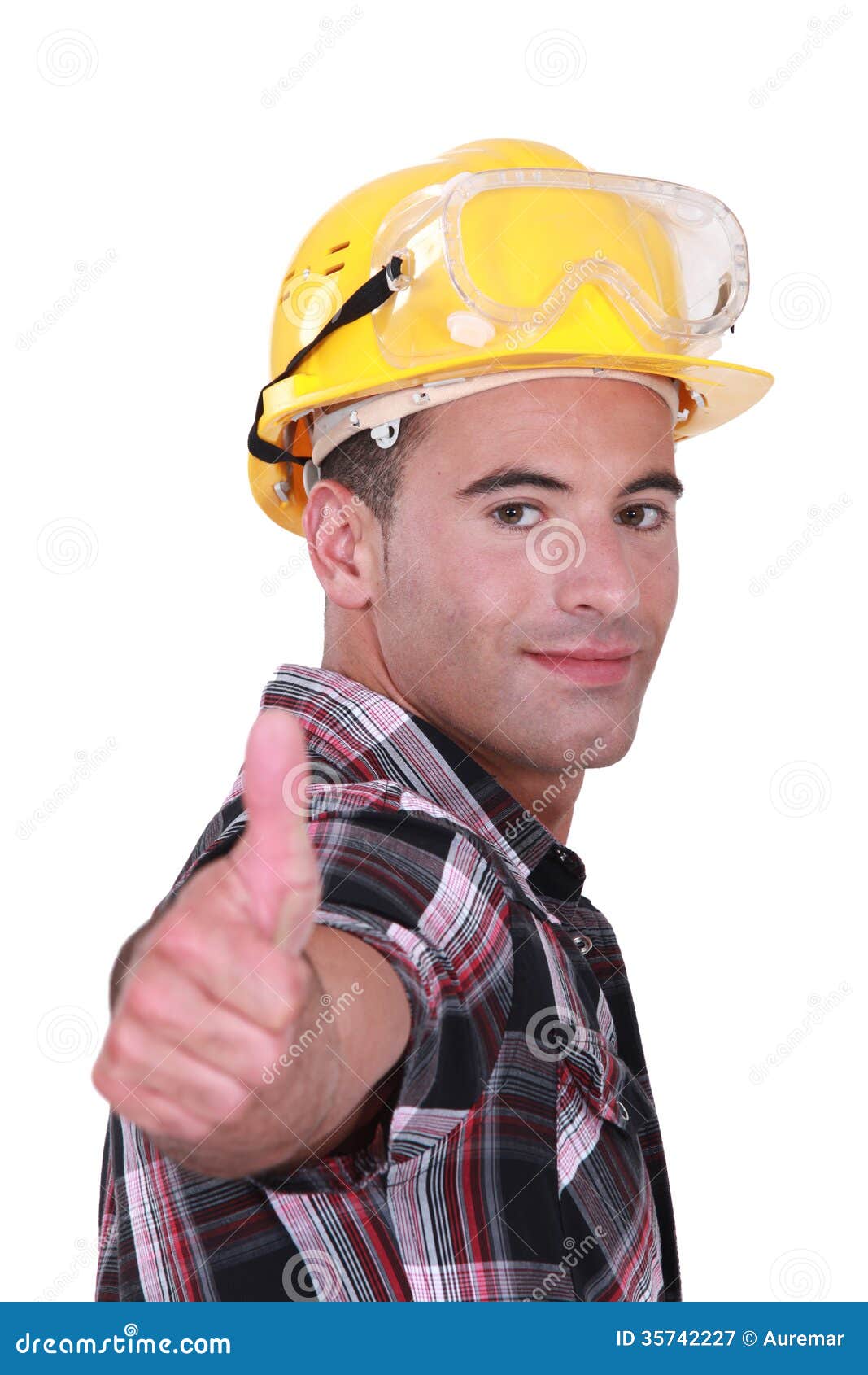 Man with Hard Hat and Goggles Stock Image - Image of protective, hand ...