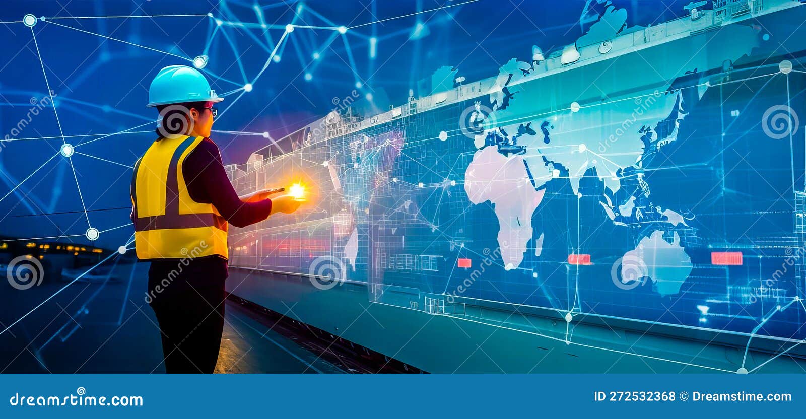 Man in Hard Hat is Looking at an Interactive Map. Generative AI Stock ...