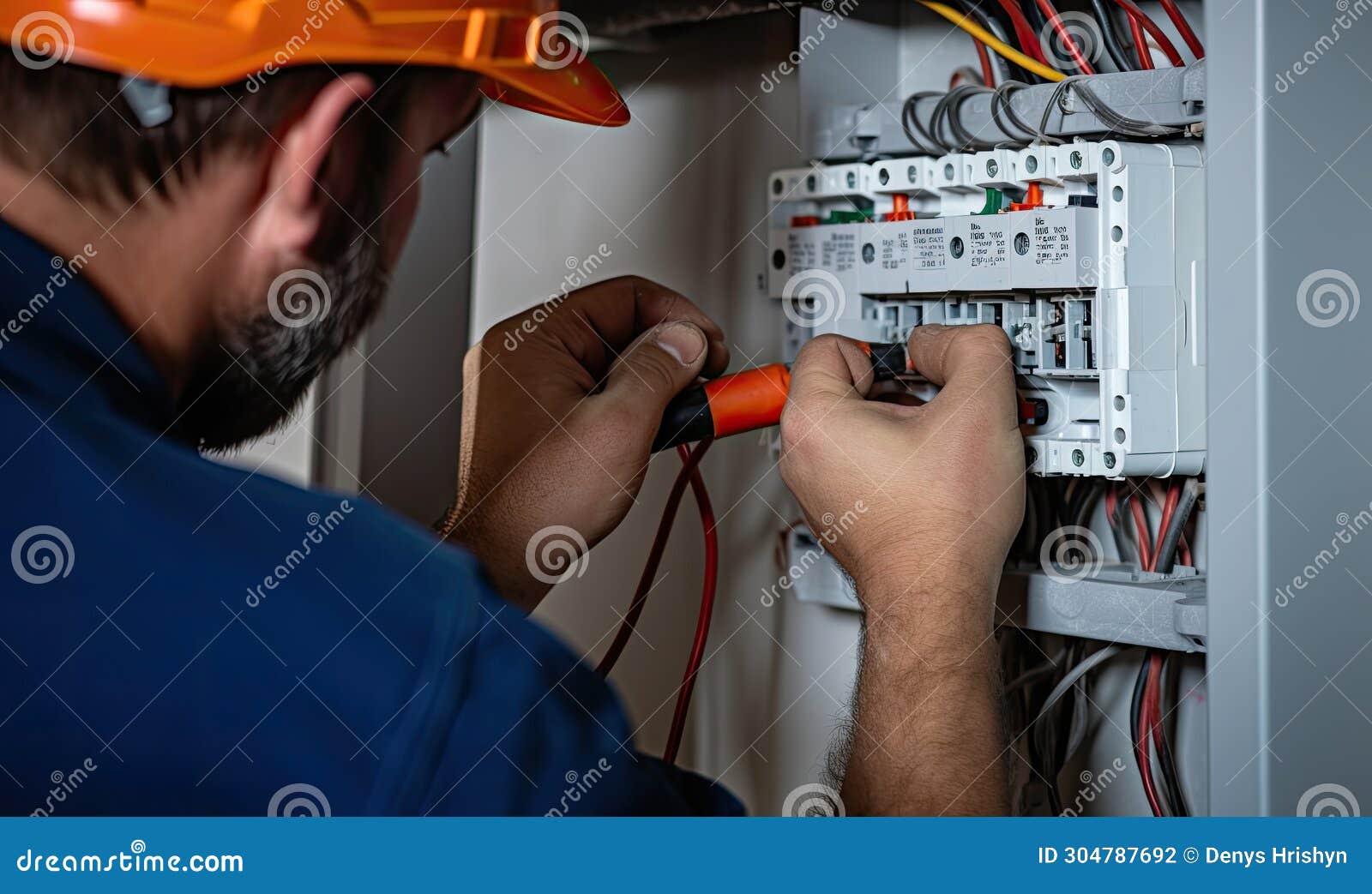 Working Safely with Electrical Panels: a Hard Hat-Wearing Man Ensures ...