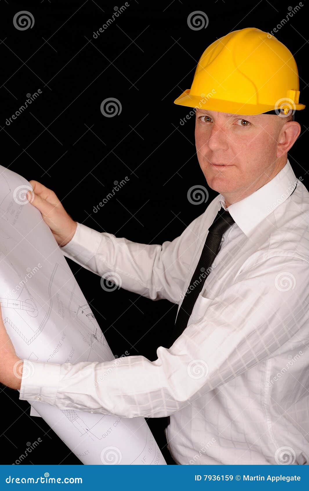 Man with Hardhat and Blueprint Stock Image - Image of architecture ...