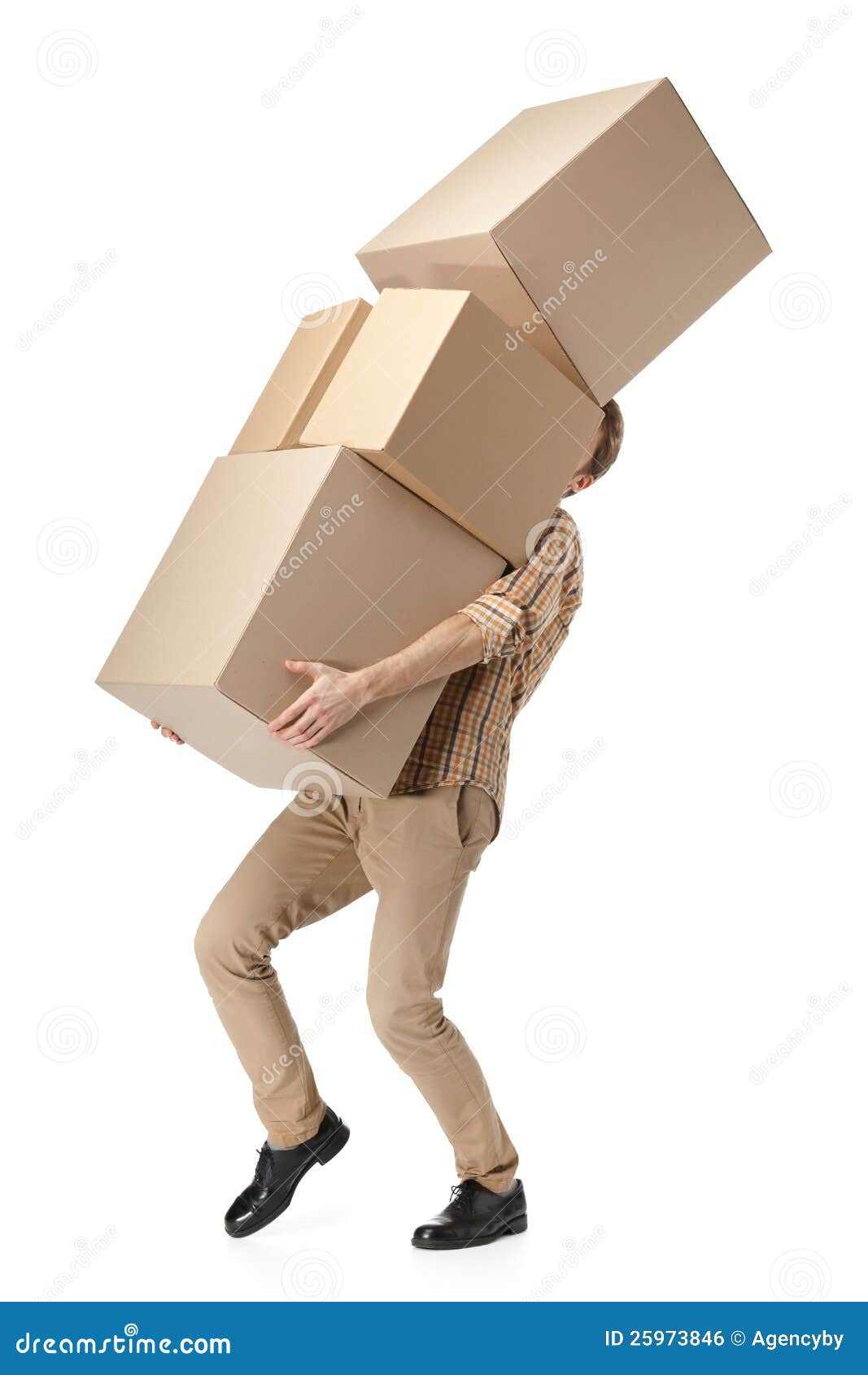 Man Hardly Carries the Cardboard Boxes Stock Photo - Image of delivery ...