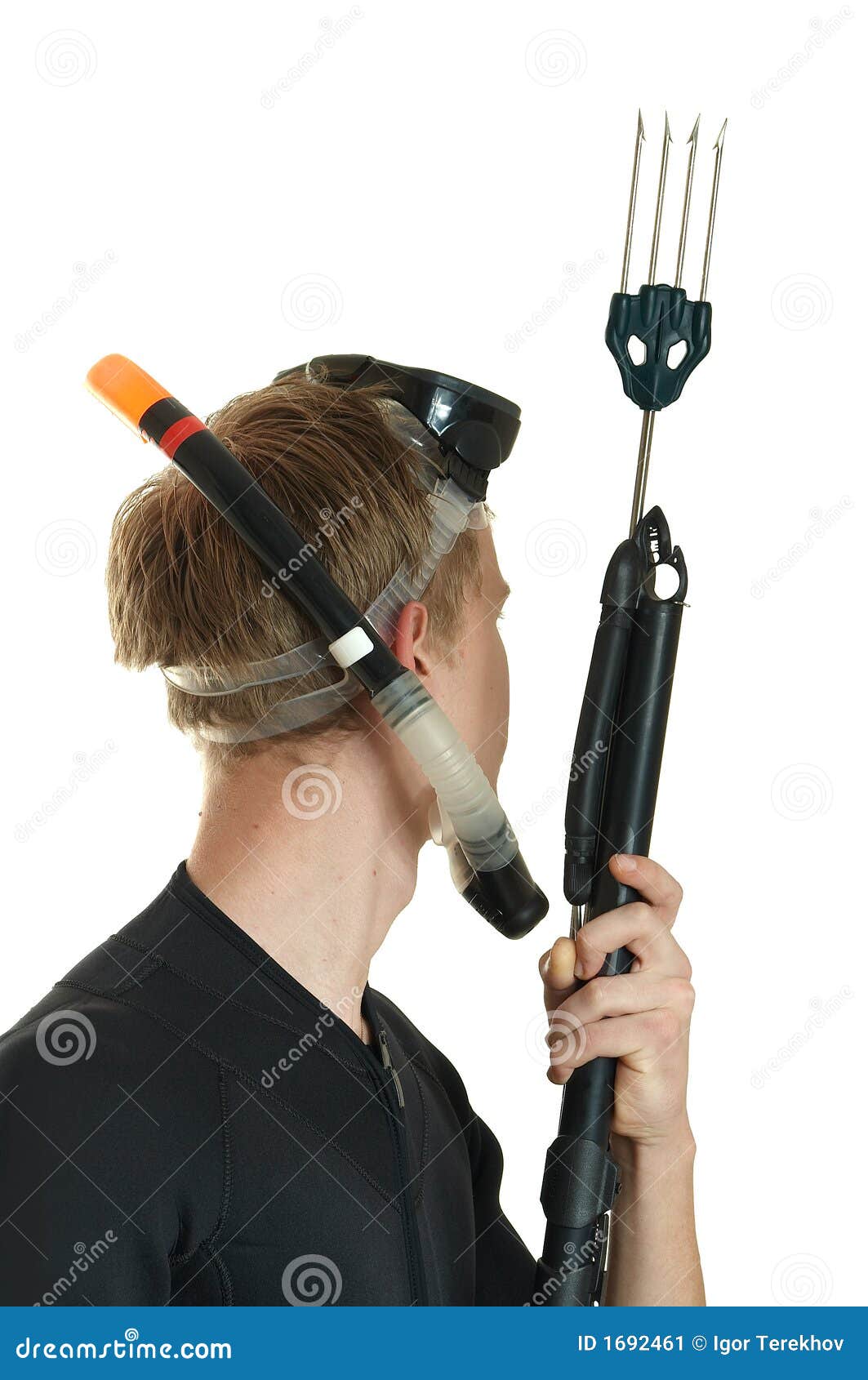 Man with a harpoon gun stock image. Image of sports, crazy - 1692461