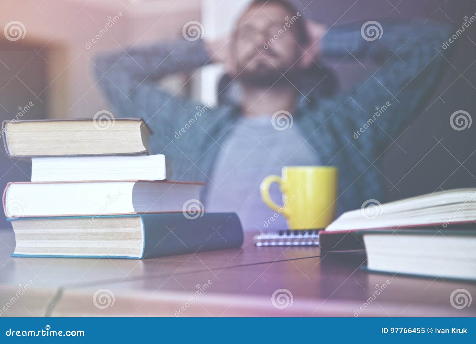Man Has Break Resting after Reading Stock Image - Image of volume ...
