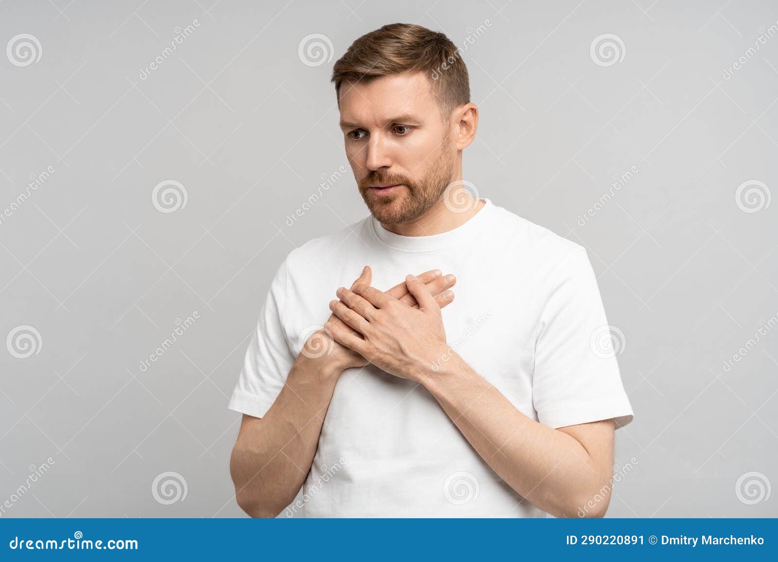 Man Has Breathing Problems, Panic Attack, Suffocation Holding Hands on ...