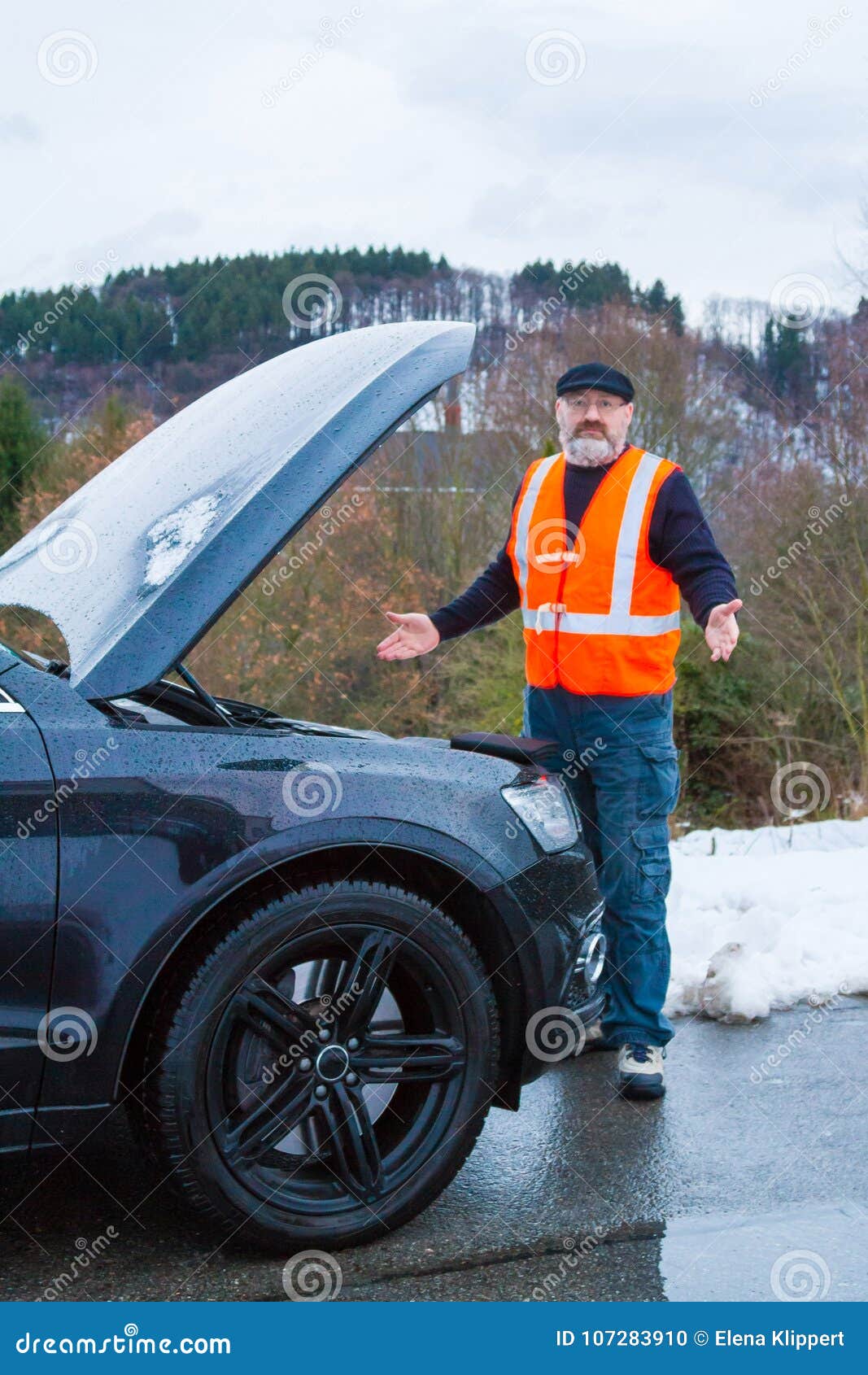 A Man Has a Car Breakdown on a Country Road Stock Photo - Image of ...