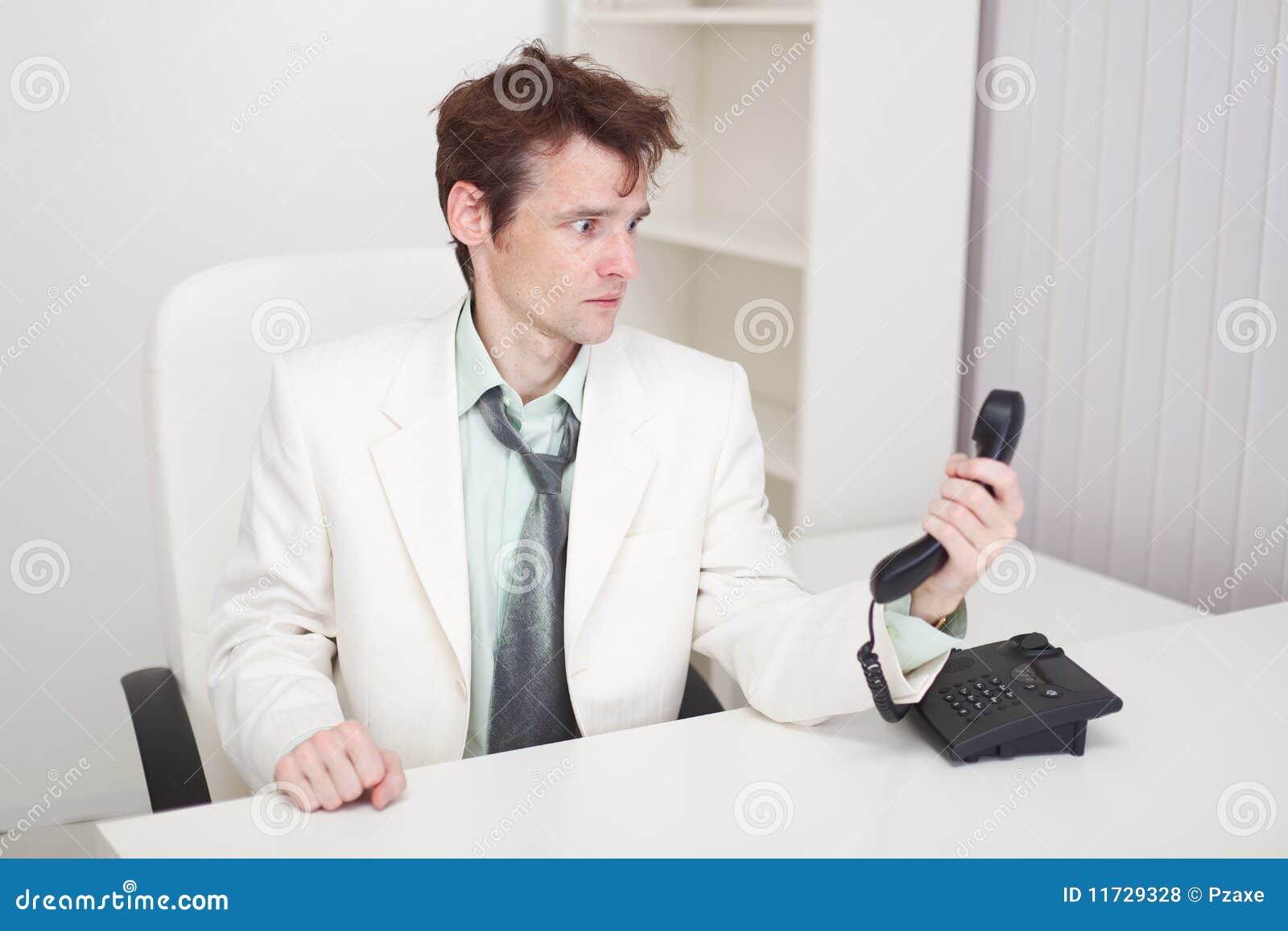 Man Has Finished Difficult Telephone Conversation Stock Photo - Image ...