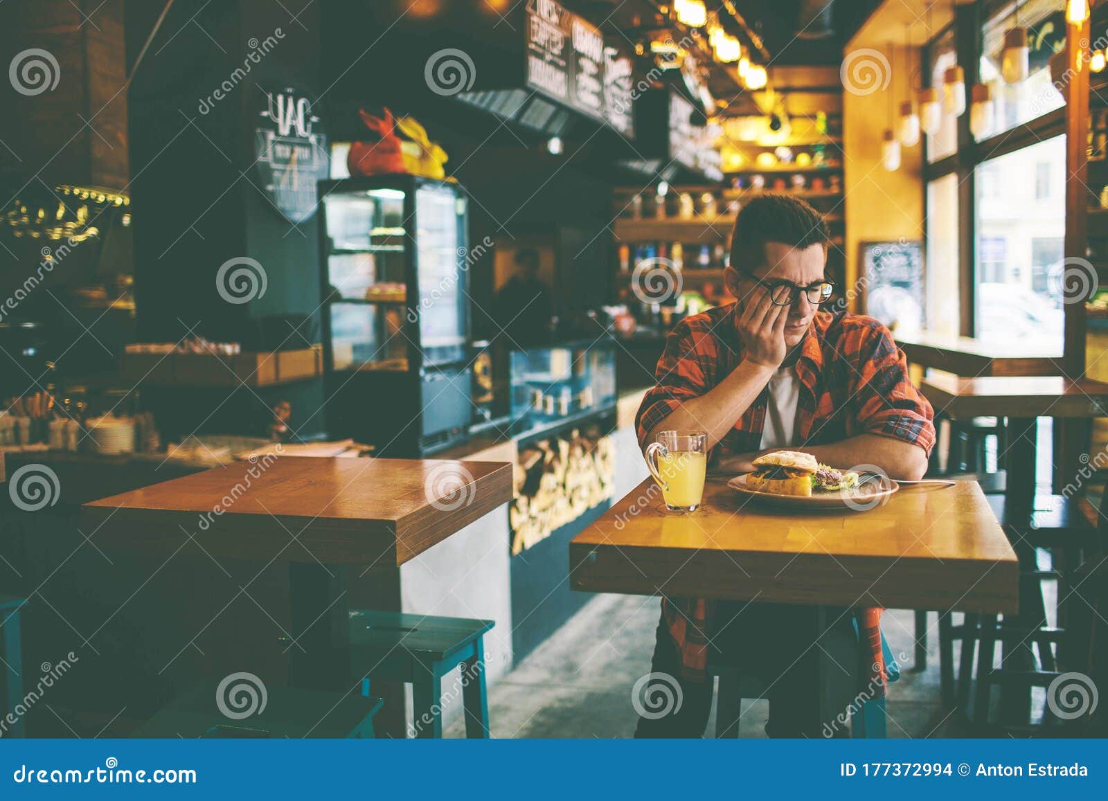 Man Has No Appetite in the Restaurant Stock Photo - Image of loss ...