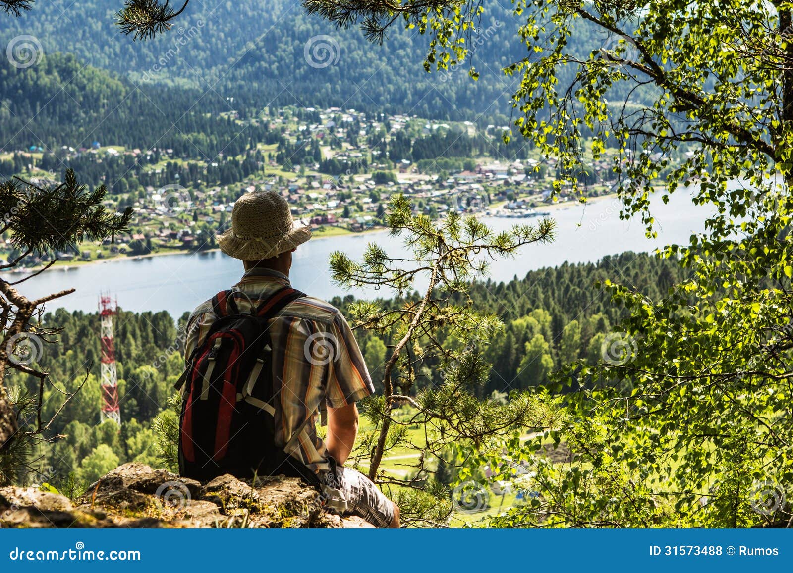 The Man Has Rest on Mountain Break. Stock Photo - Image of single ...