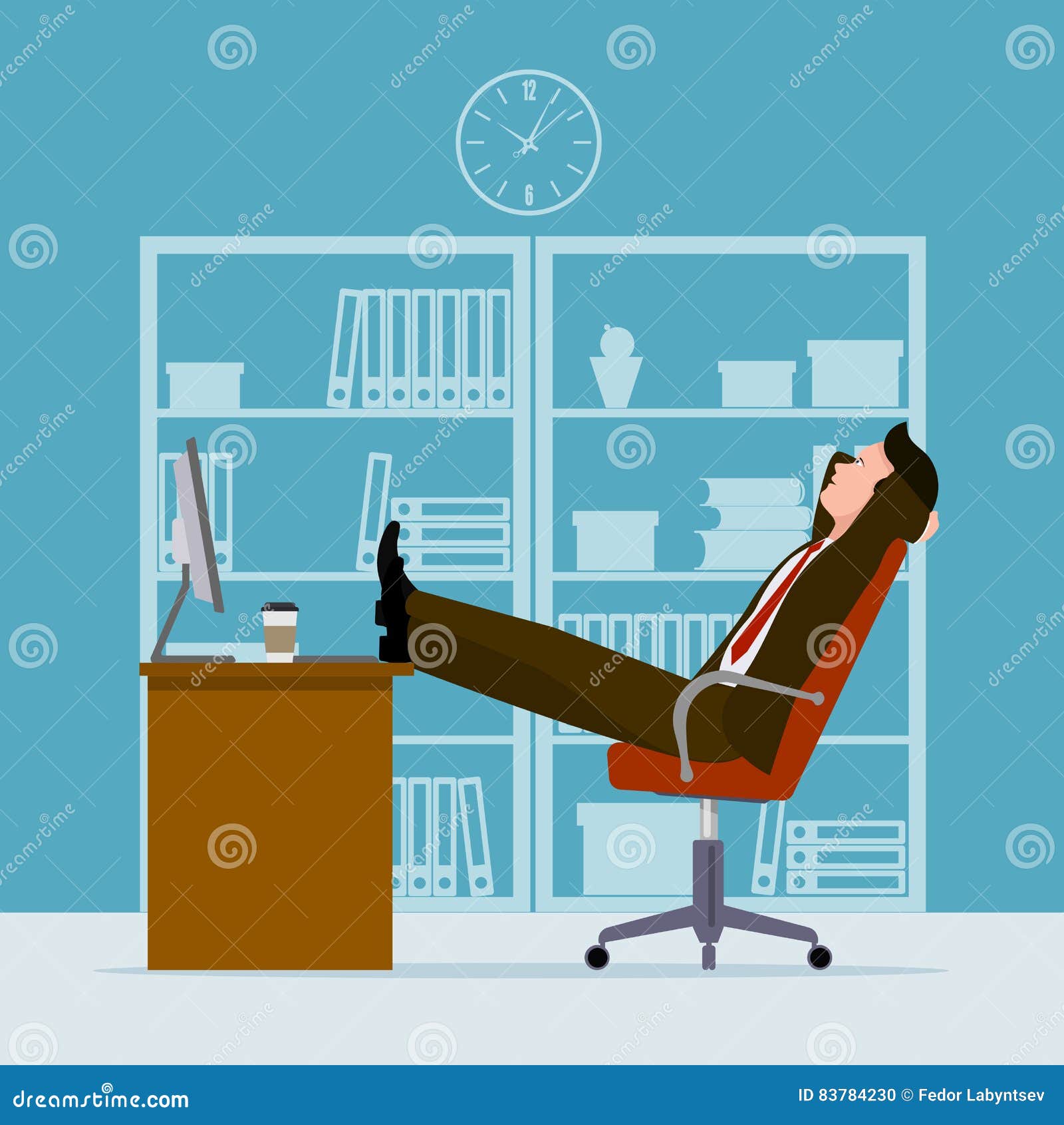 Man Has a Rest in a Workplace. Flat Style Vector Illustration Stock ...