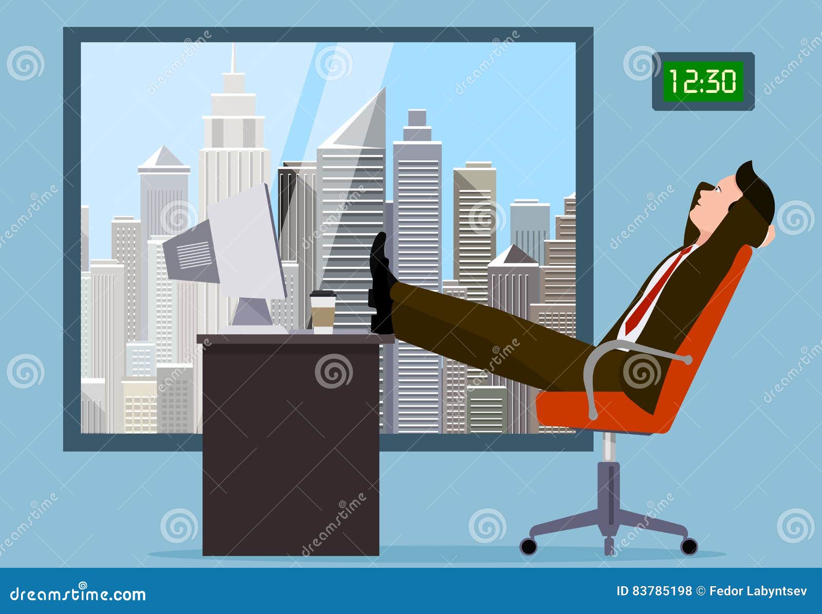 Man Has a Rest in a Workplace. Flat Style Vector Illustration. Stock ...