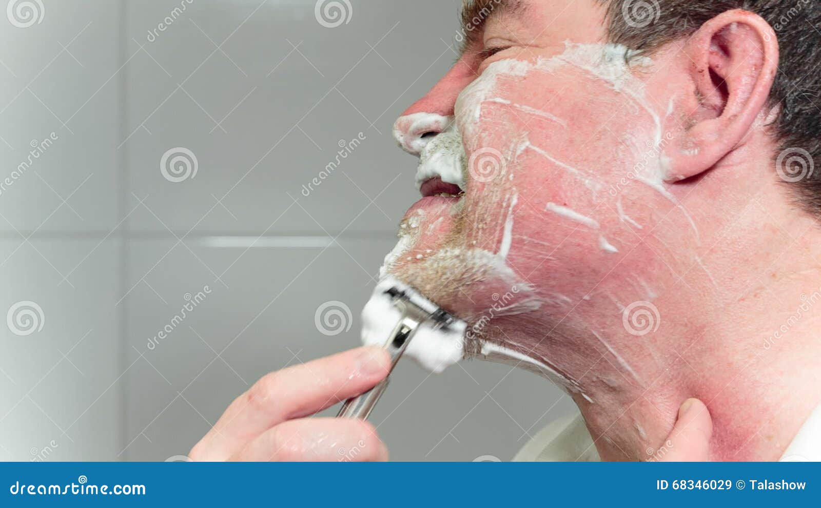 Man Has a Shave with the Razor a Side View. Stock Video - Video of ...