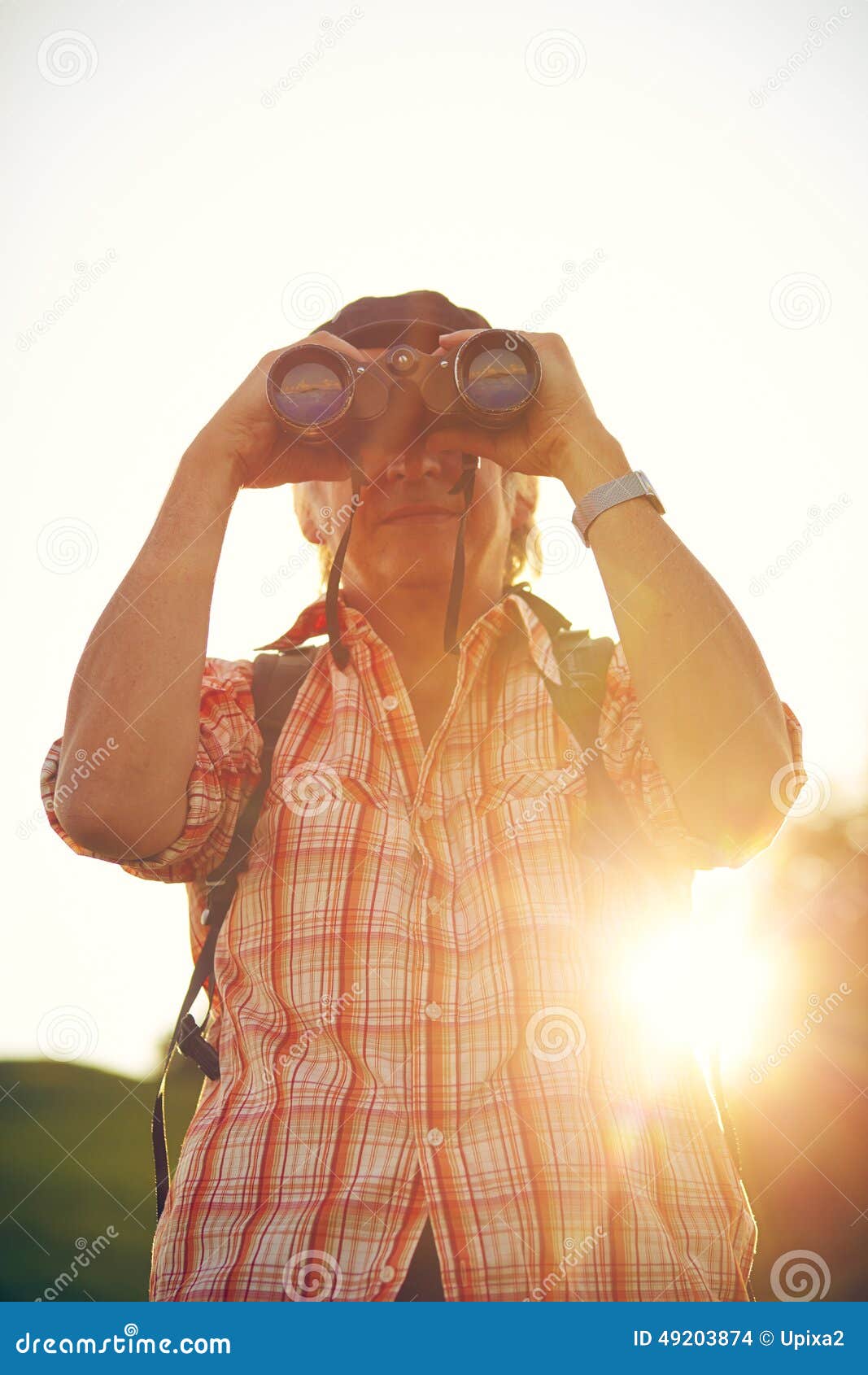 Man Hat Binoculars Lens Backlight Stock Photo - Image of alert ...