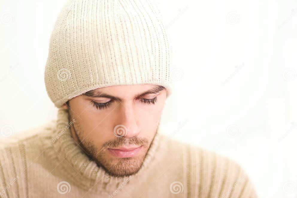 Man with hat looking down stock image. Image of skin, isolated - 1577277