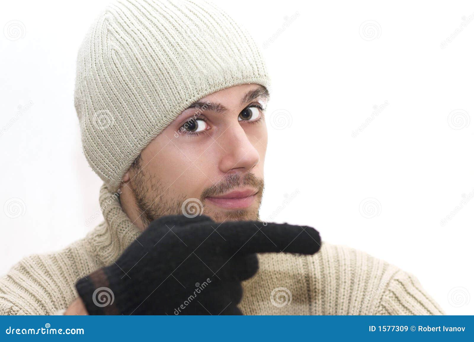 Man with Hat Pointing To the Right Stock Image - Image of cute, face ...