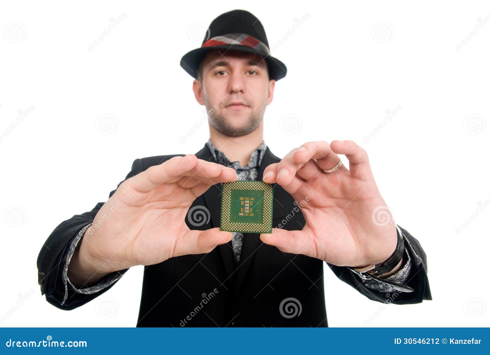 The Man in the Hat Showing a Microchip Computer Stock Photo - Image of ...