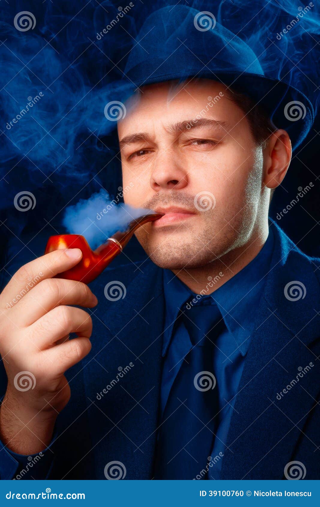 Man with Hat Smoking a Pipe Close Up Stock Photo - Image of elegant ...