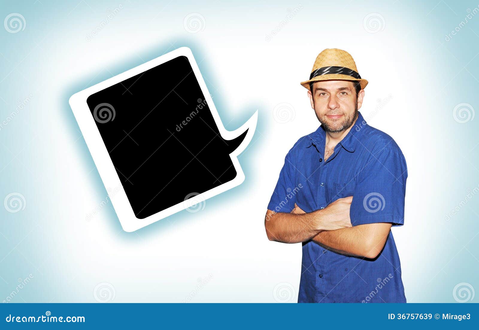 Man with Hat and Speech Bubble Stock Image - Image of people, sign ...