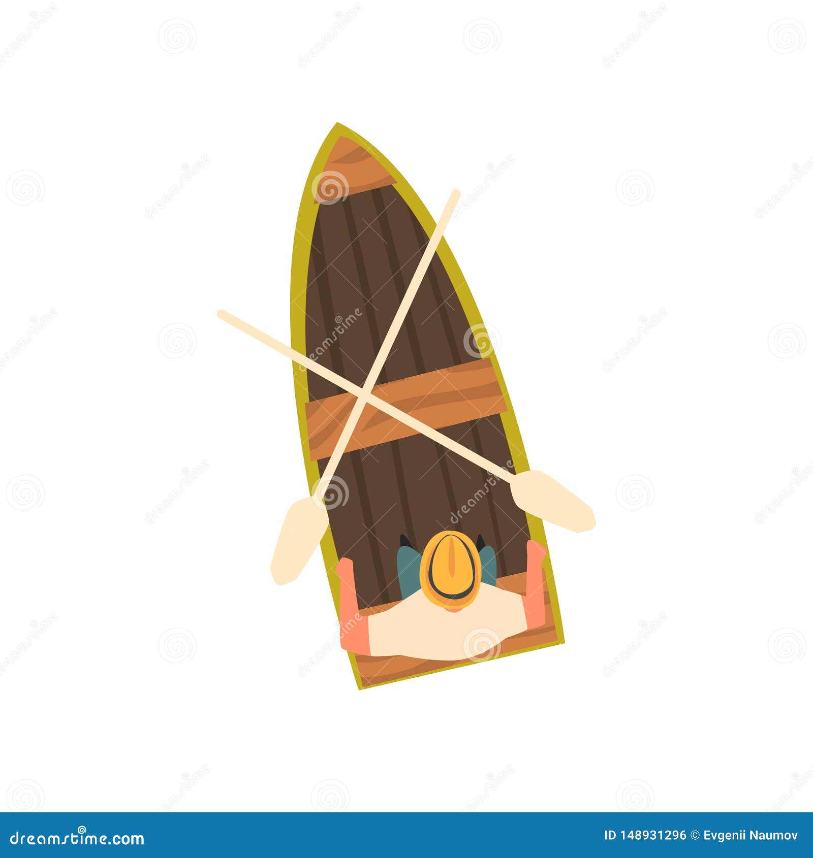 Man in Hat in Wooden Boat, Top View Vector Illustration Stock Vector ...