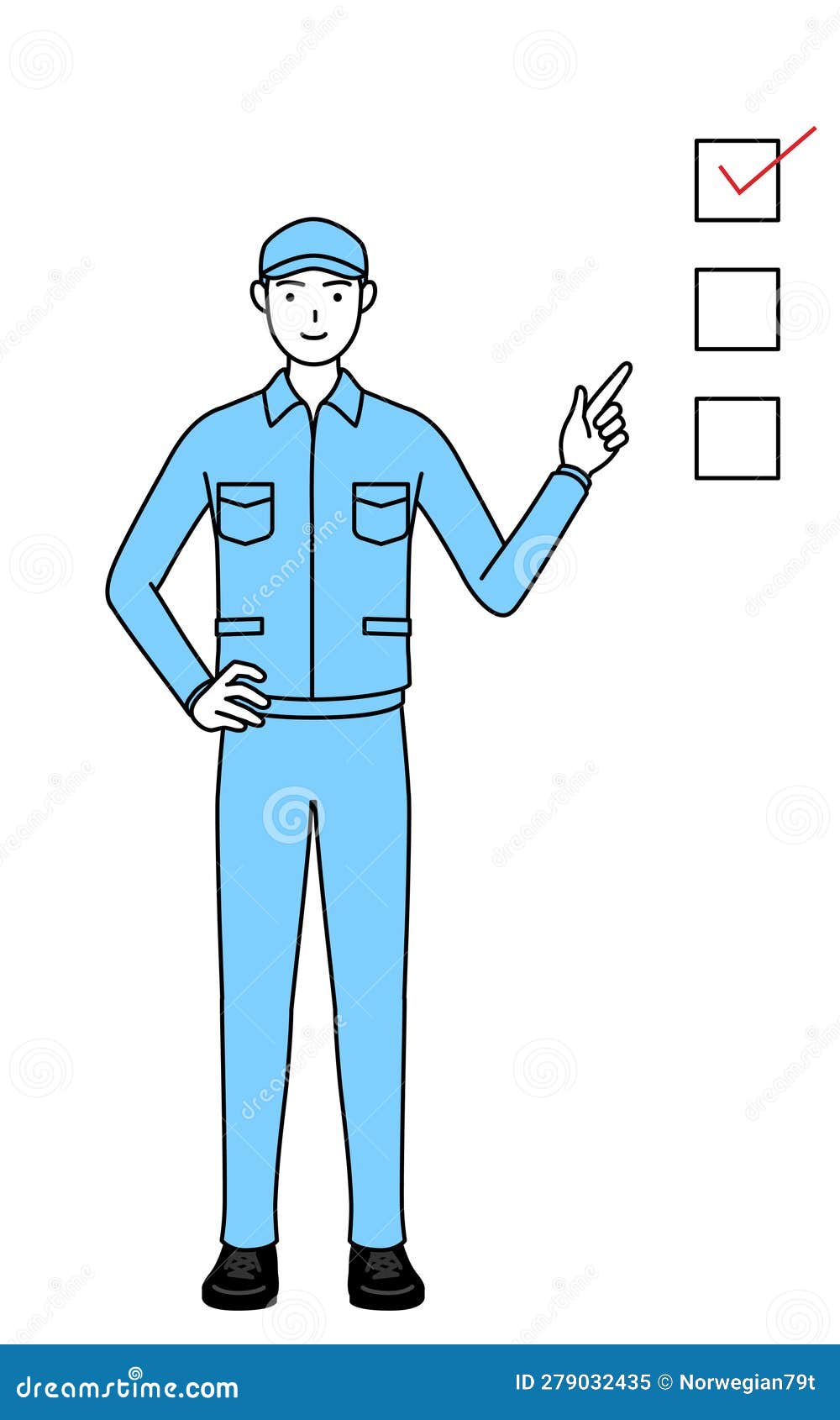 Man in Hat and Work Clothes Pointing To a Checklist Stock Vector ...