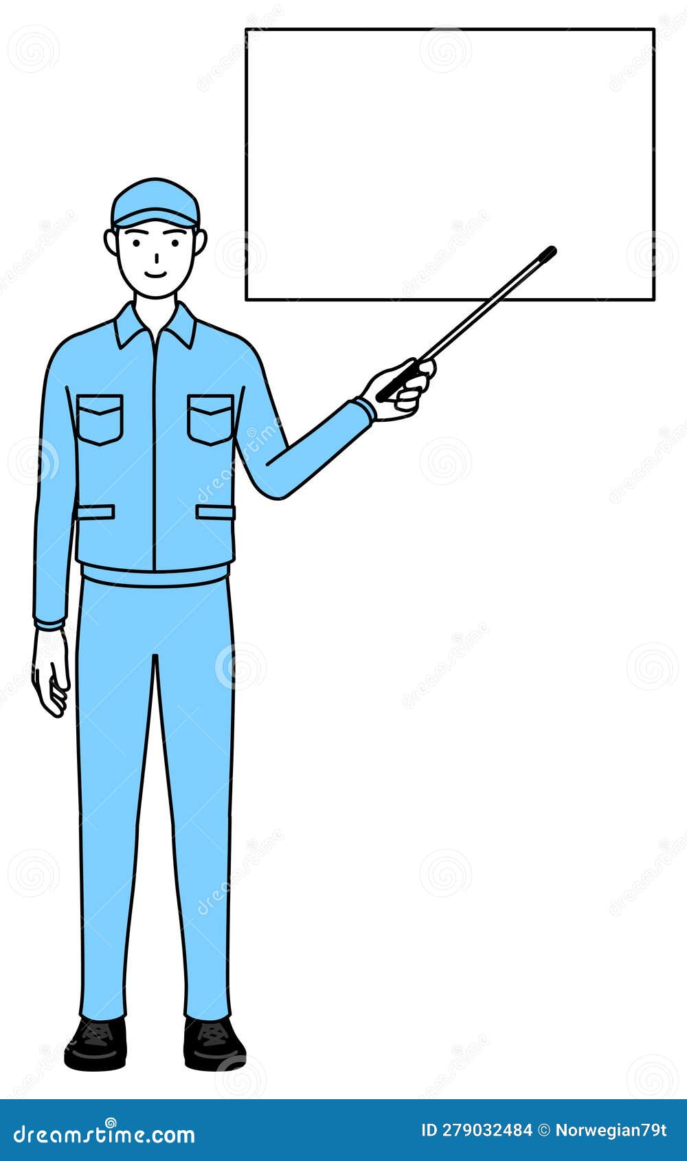 Man in Hat and Work Clothes Pointing at a Whiteboard with an Indicator ...