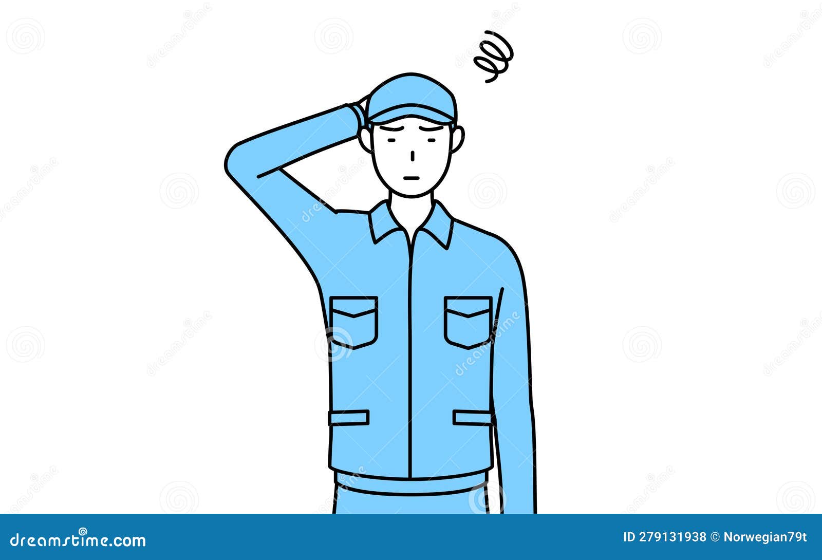 Man in Hat and Work Clothes Scratching His Head in Distress Stock ...