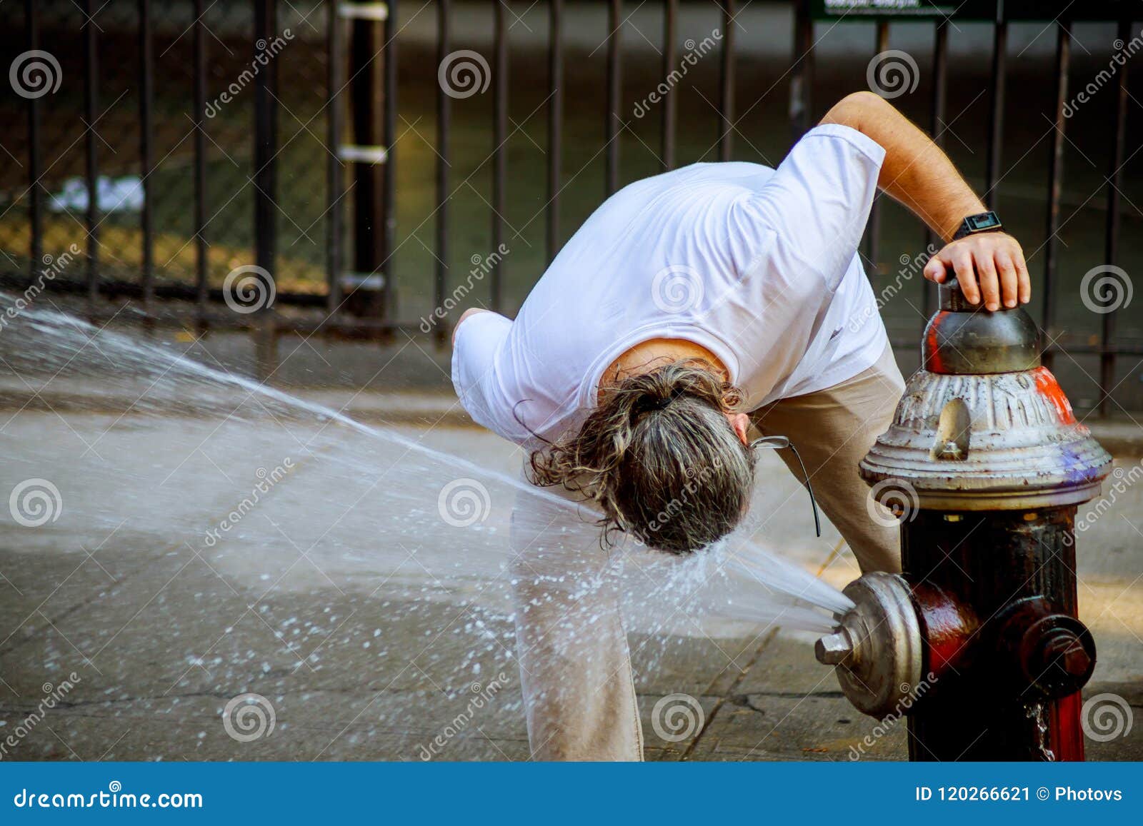 The Man Have Fun Running a Strong Heat Temperature Water in the Fire ...