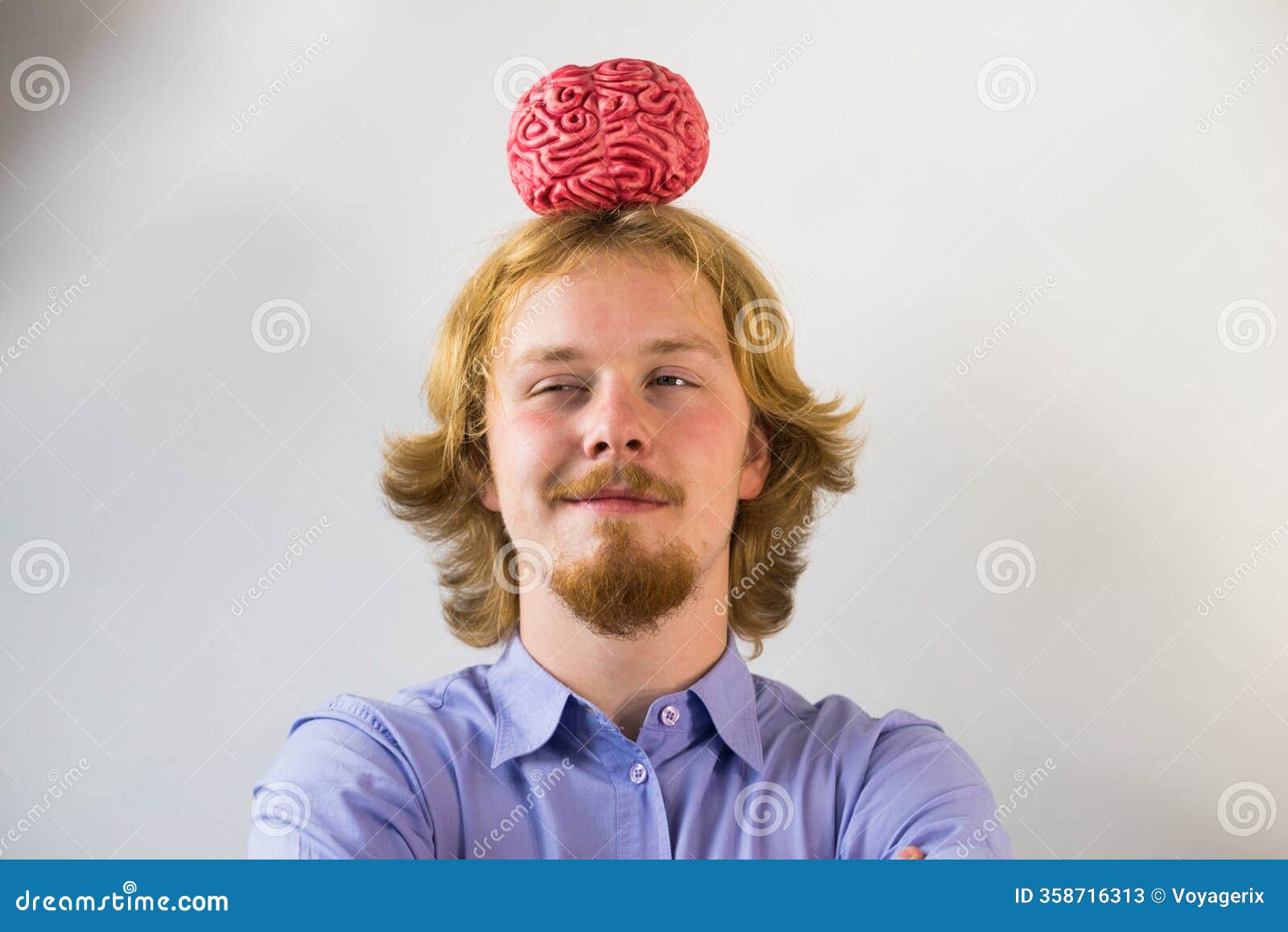 Man having brain on head stock image. Image of anatomy - 358716313
