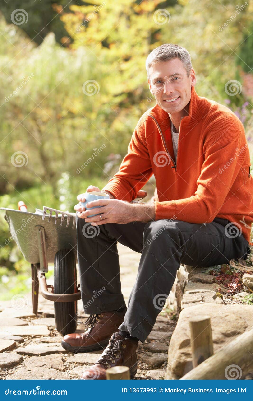 Man Having Break Whilst Working in Garden Stock Image - Image of ...
