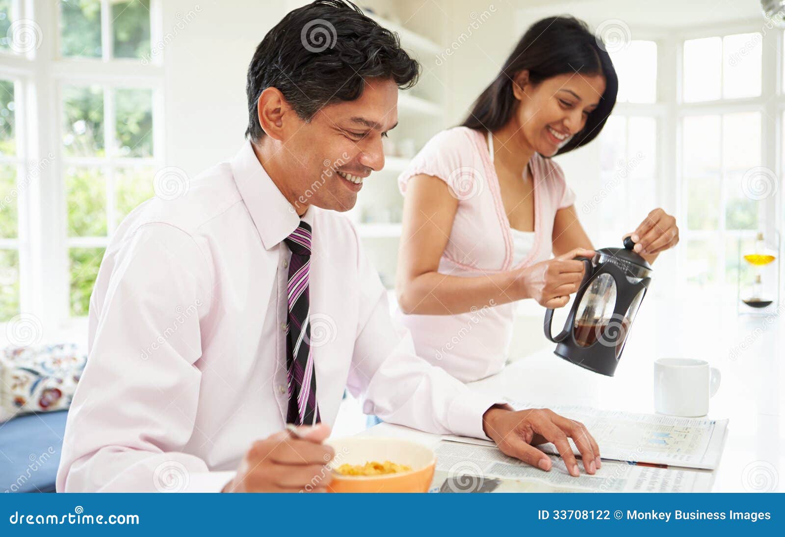 Man Having Breakfast before Going To Work Stock Photo - Image of ...