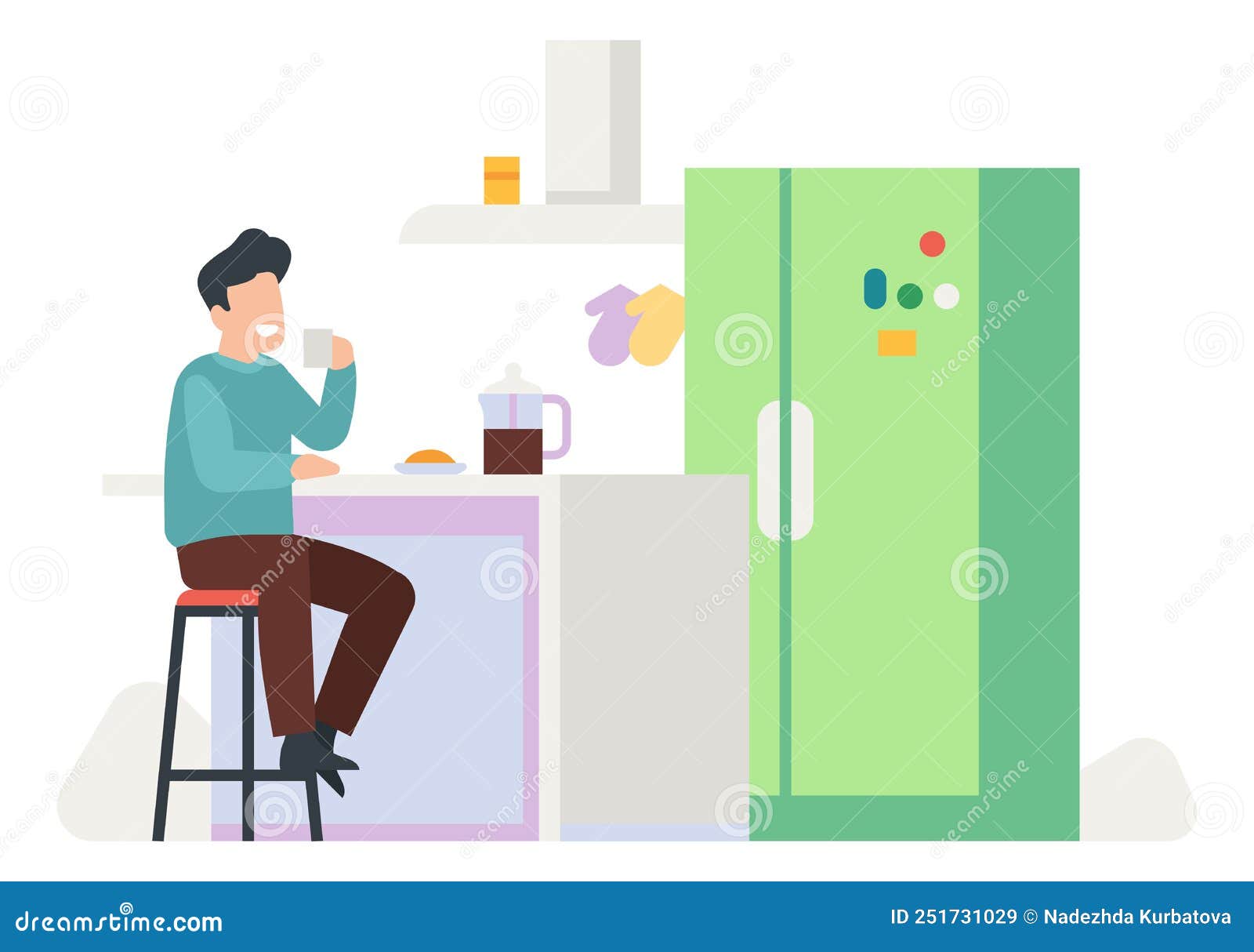 Man Having Breakfast at Home. Morning Coffee Routine Stock Vector ...