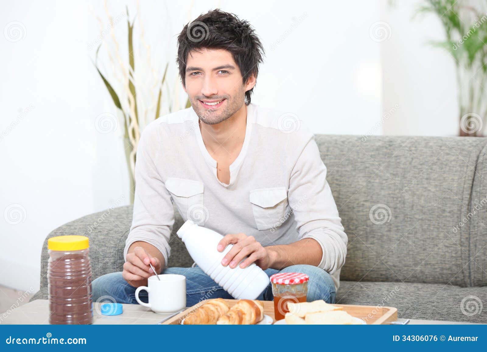 Man having breakfast stock photo. Image of morning, bachelor - 34306076