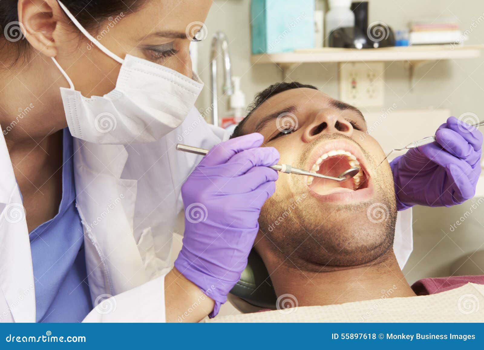Man Having Check Up at Dentists Surgery Stock Photo - Image of gloves ...