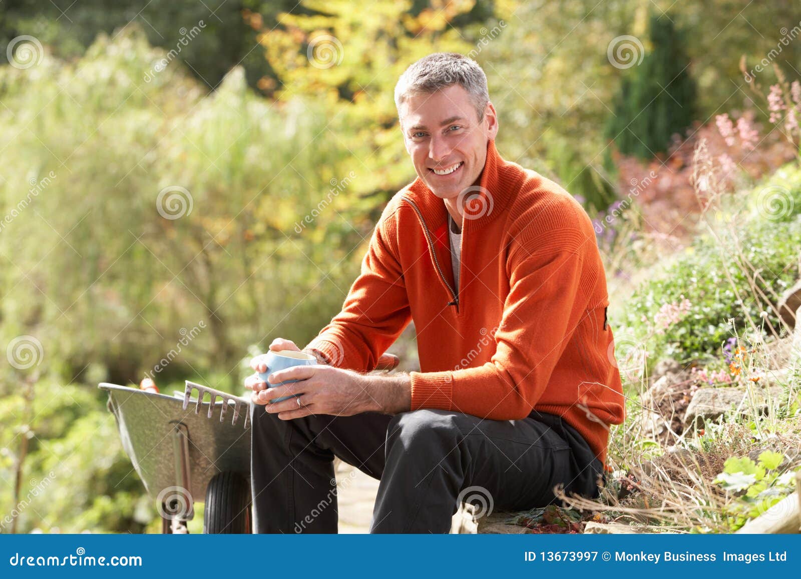 Man Having Coffee Break Whilst Working Outdoors Stock Image - Image of ...
